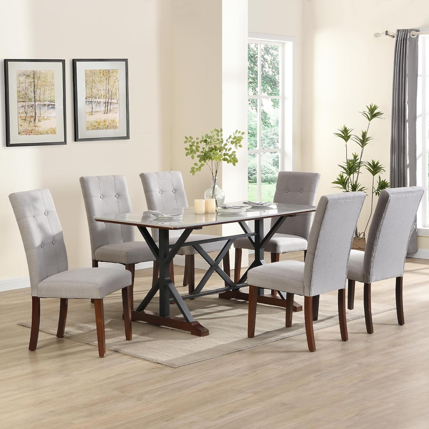 Sumdeal 63" Rectangle Modern Dining Table Set for 6-8, Gray Sintered ...