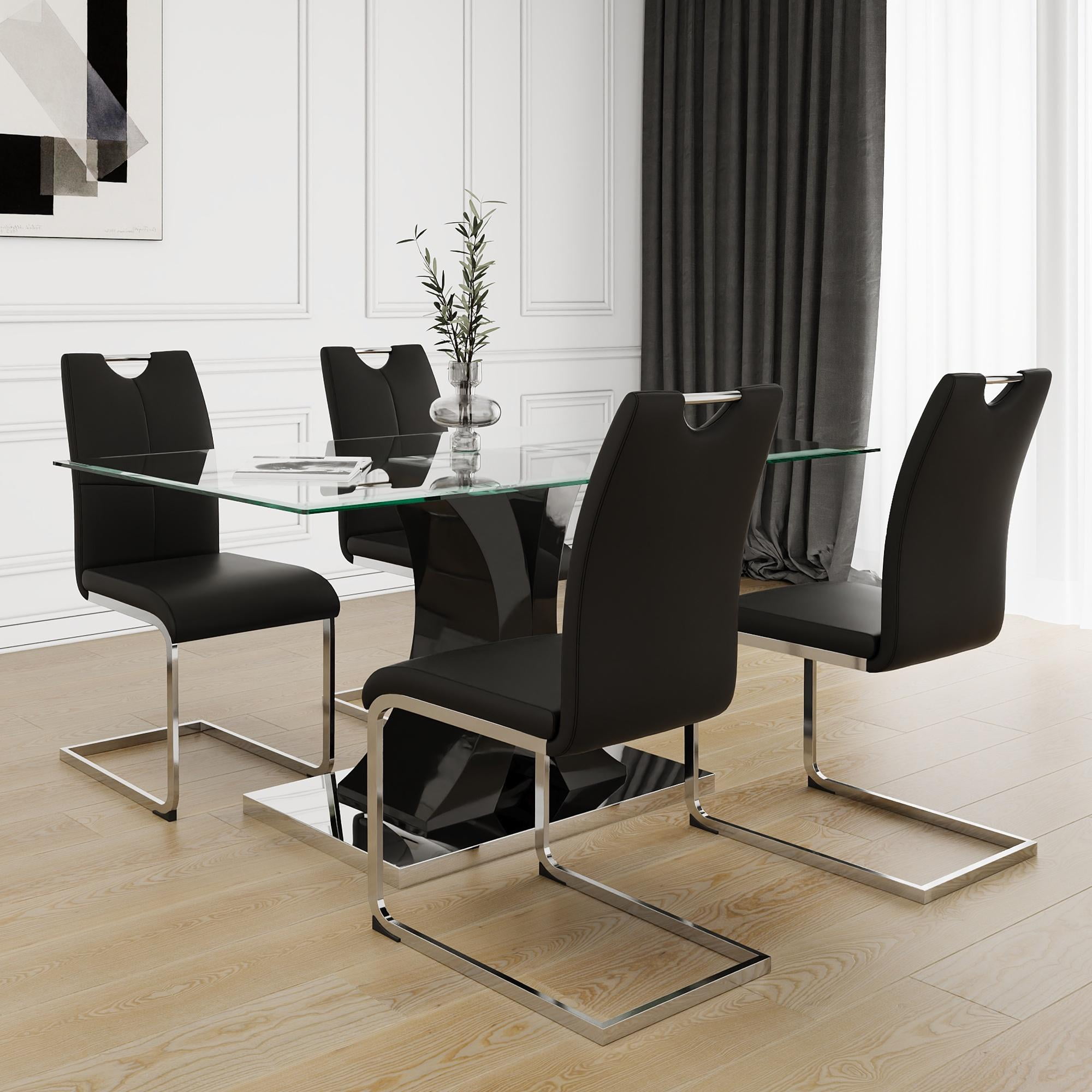 Sumdeal 63" rectangle Modern Glass Top Dining Room Table Sets for 4 ...