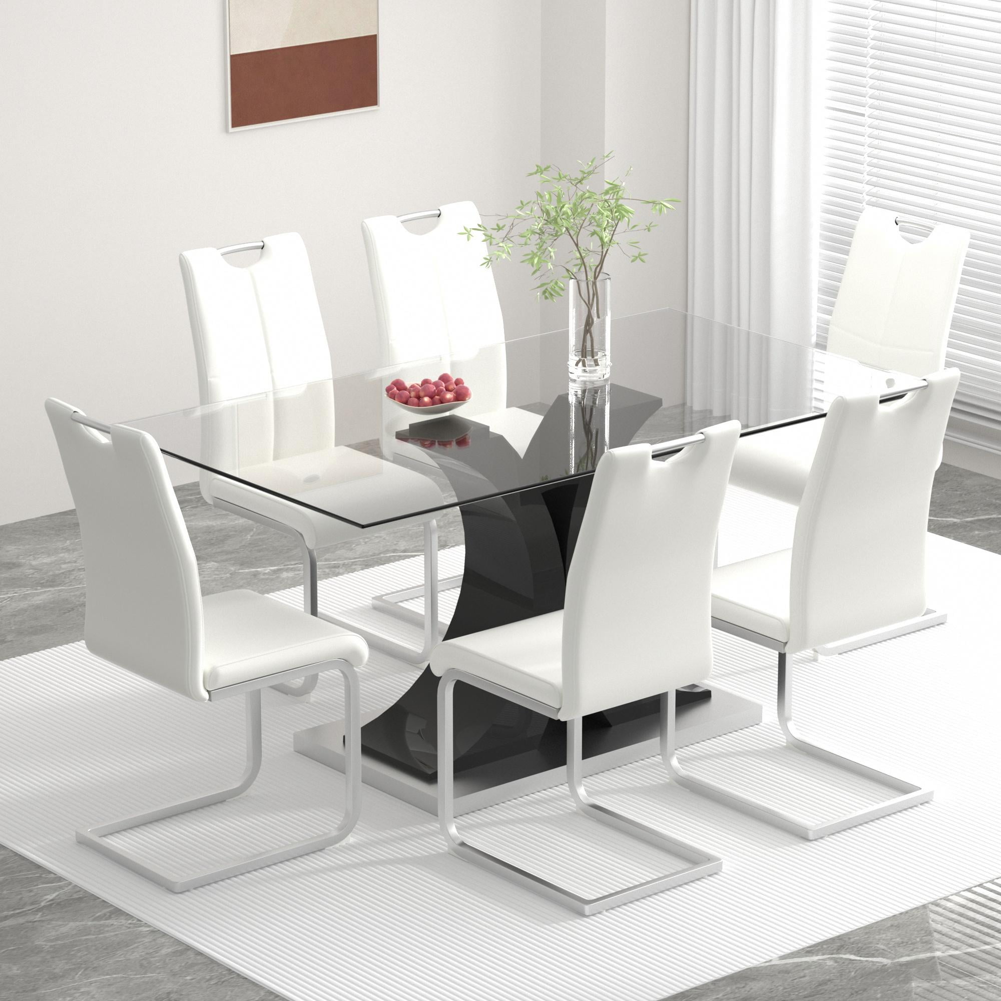 Sumdeal 63" rectangle Modern Glass Top Dining Room Table Sets for 6 ...