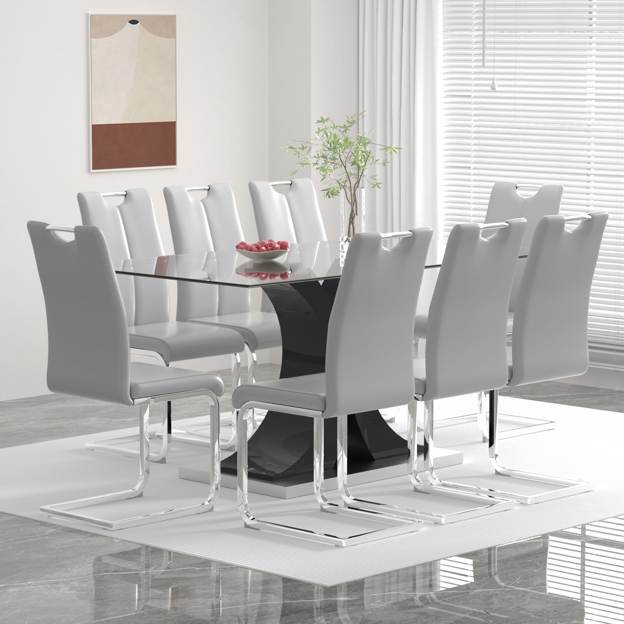 Sumdeal 63" rectangle Modern Glass Top Dining Room Table Sets for 8 ...