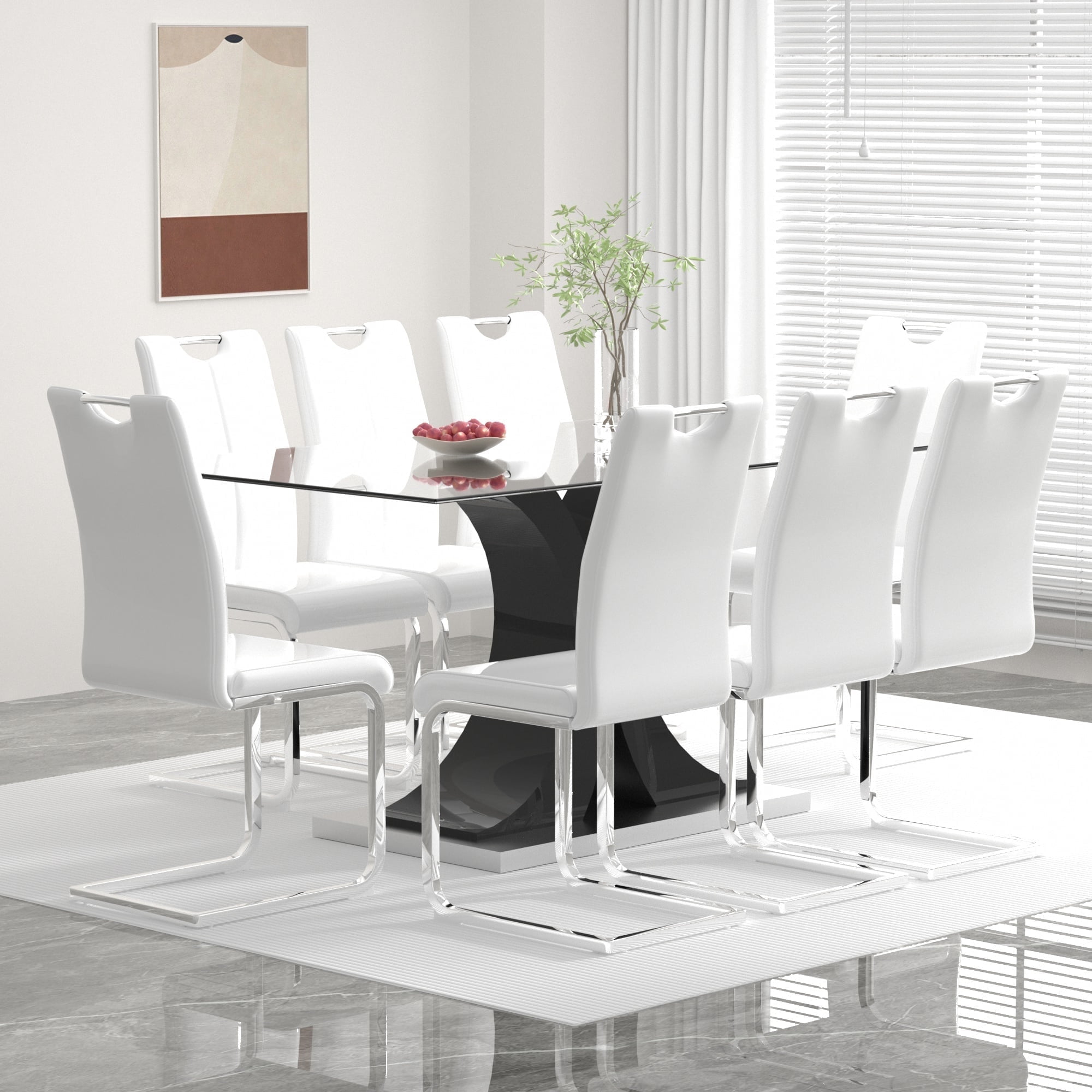 Sumdeal 63" rectangle Modern Glass Top Dining Room Table Sets for 8 ...