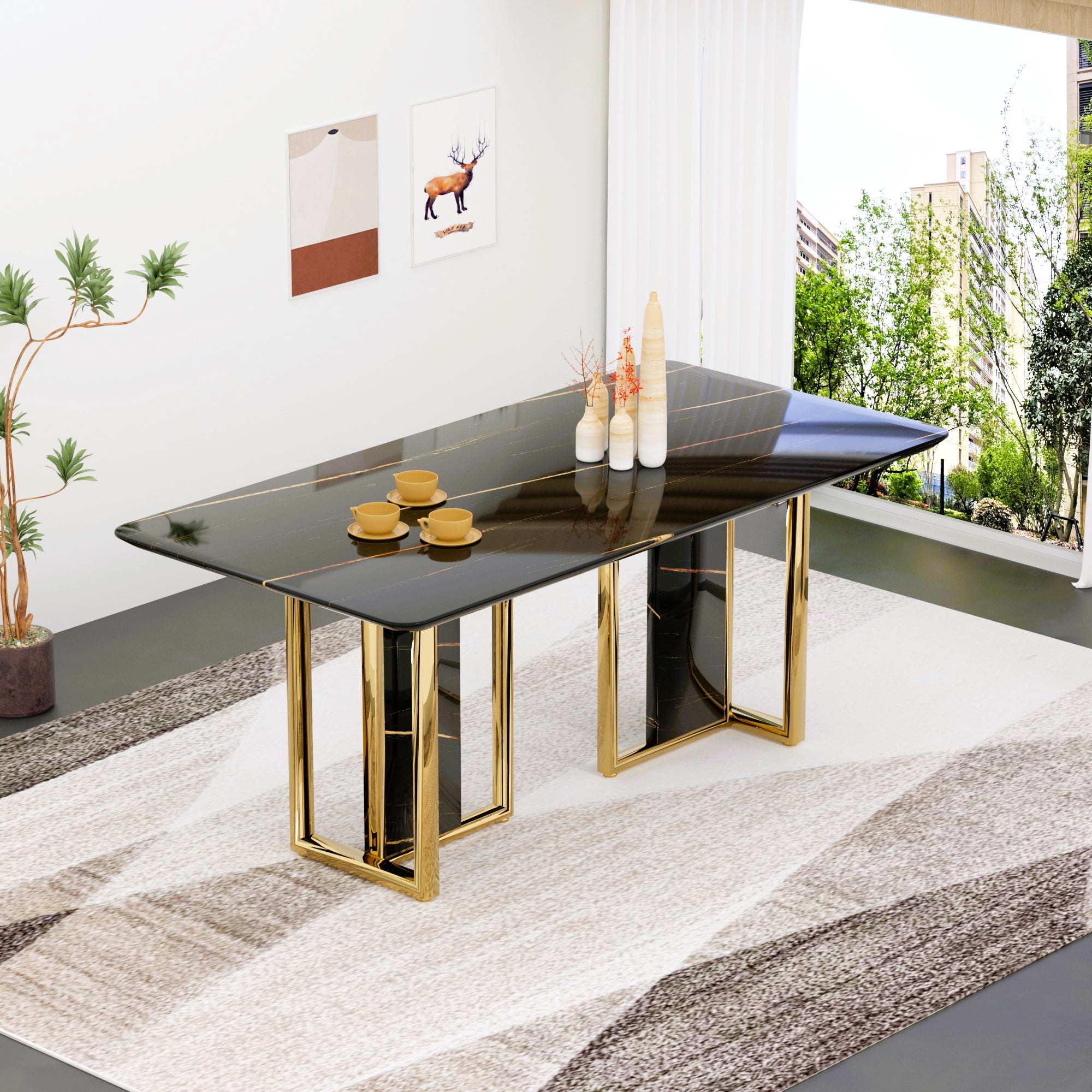 Sumdeal 67" Black Faux Marble Dining Table for 6-8 people,Modern Dining ...
