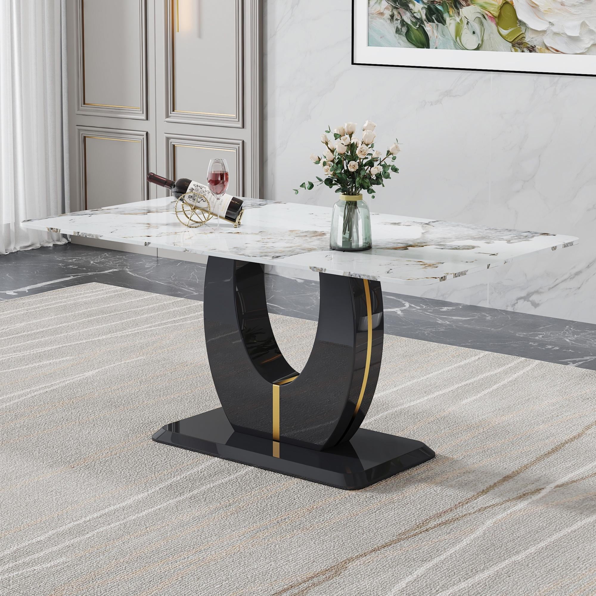 Sumdeal 67" Long Dining Table for 4-6 Modern Faux Marble Dining Table ...