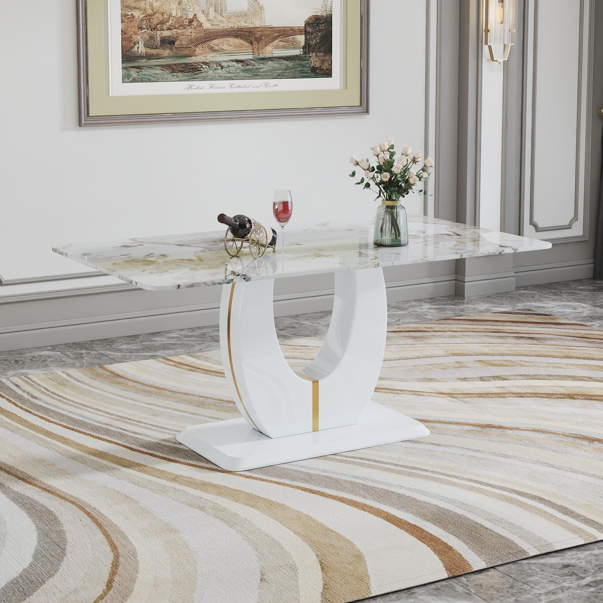 Sumdeal 67" Long Dining Table for 4-6 Modern Faux Marble Dining Table ...