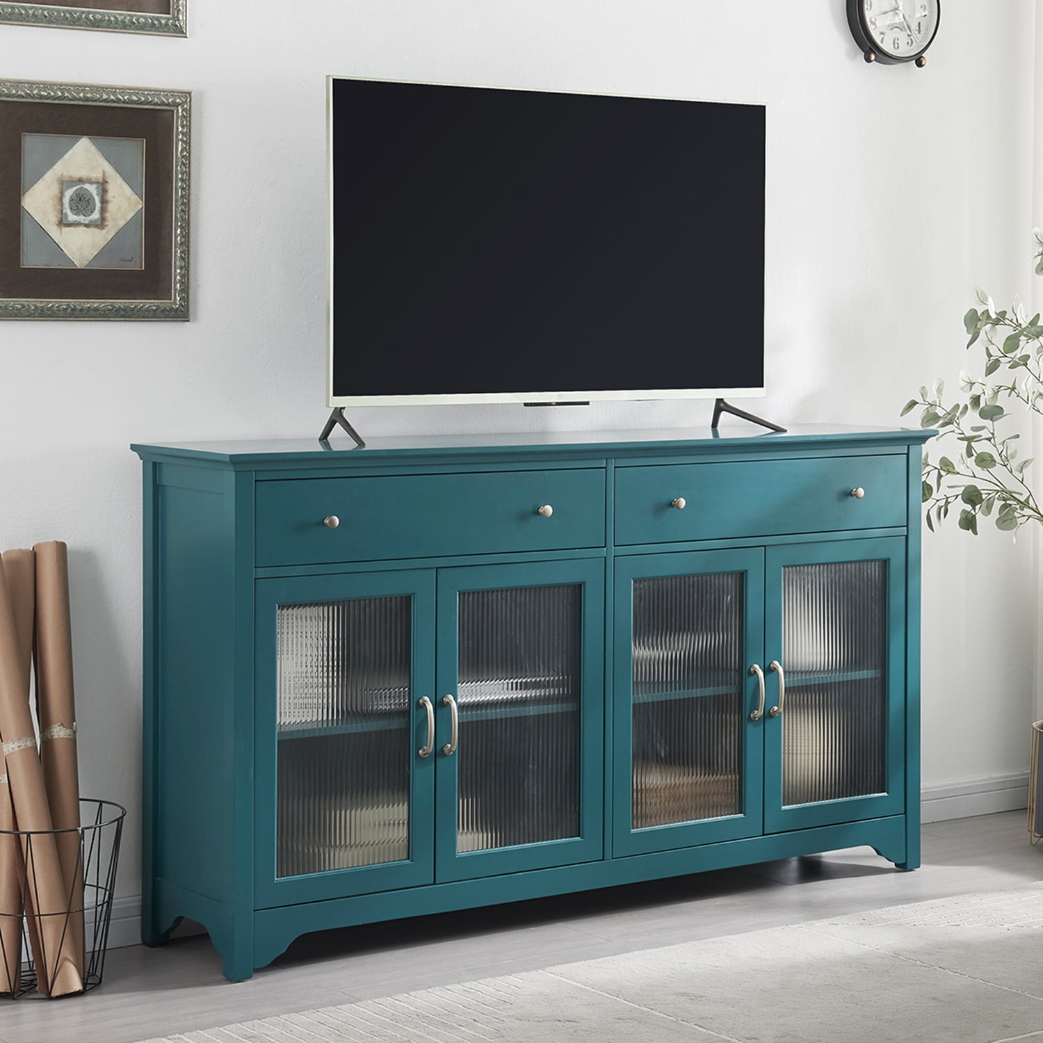 Sumdeal 68' TV Console with Storage Buffet Cabinet with Glass Door and ...
