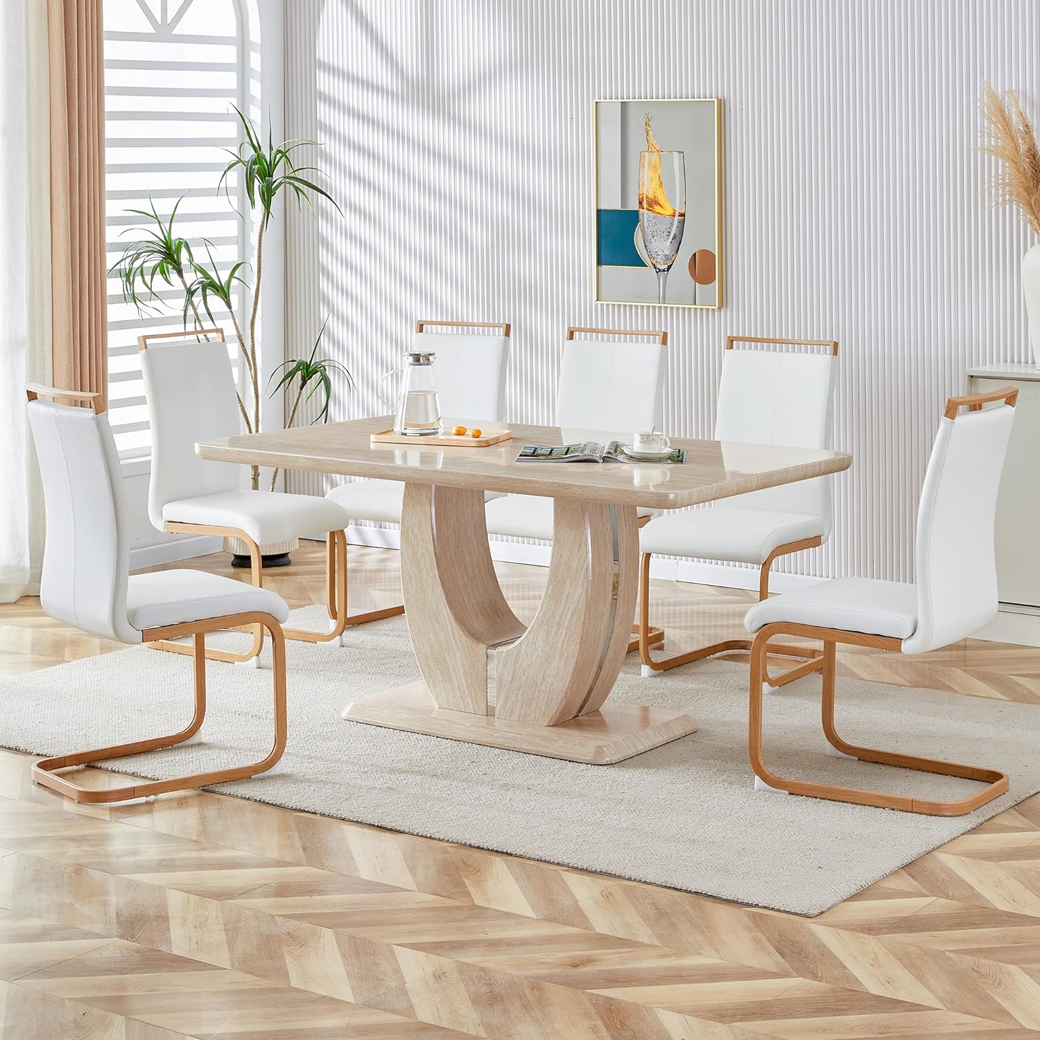 Ktaxon 6-Piece Dining Room Set Modern Kitchen Table Set with 4 Chairs ...