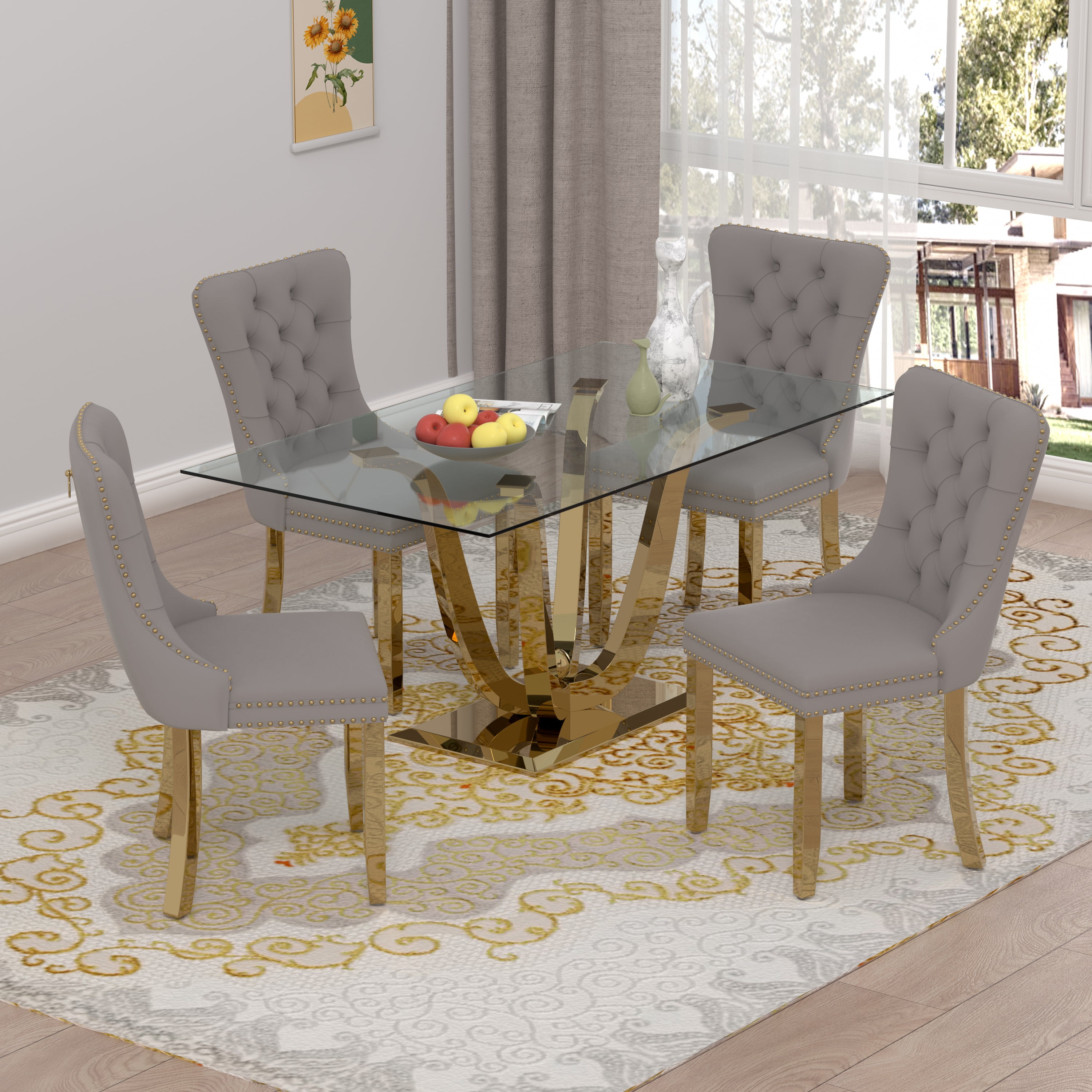 Sumdeal 70" Luxury Glass Dining Table Room Set for 4,Modern Rectangle ...