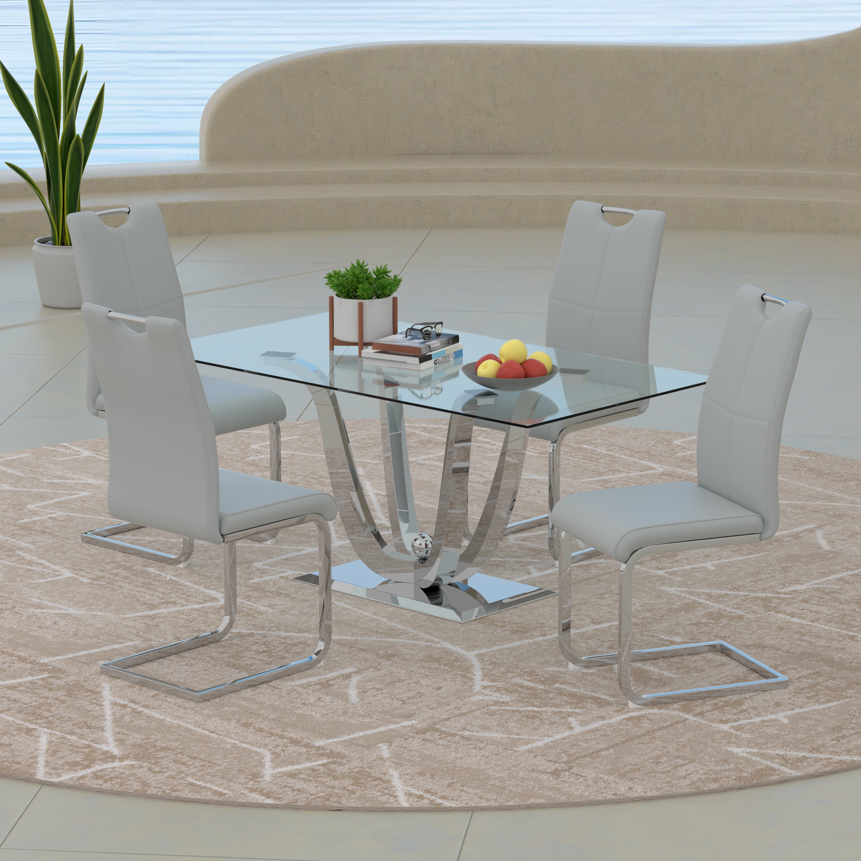 Sumdeal 70" Rectangle Glass Dining Table Room Sets for 4,Dining Table ...