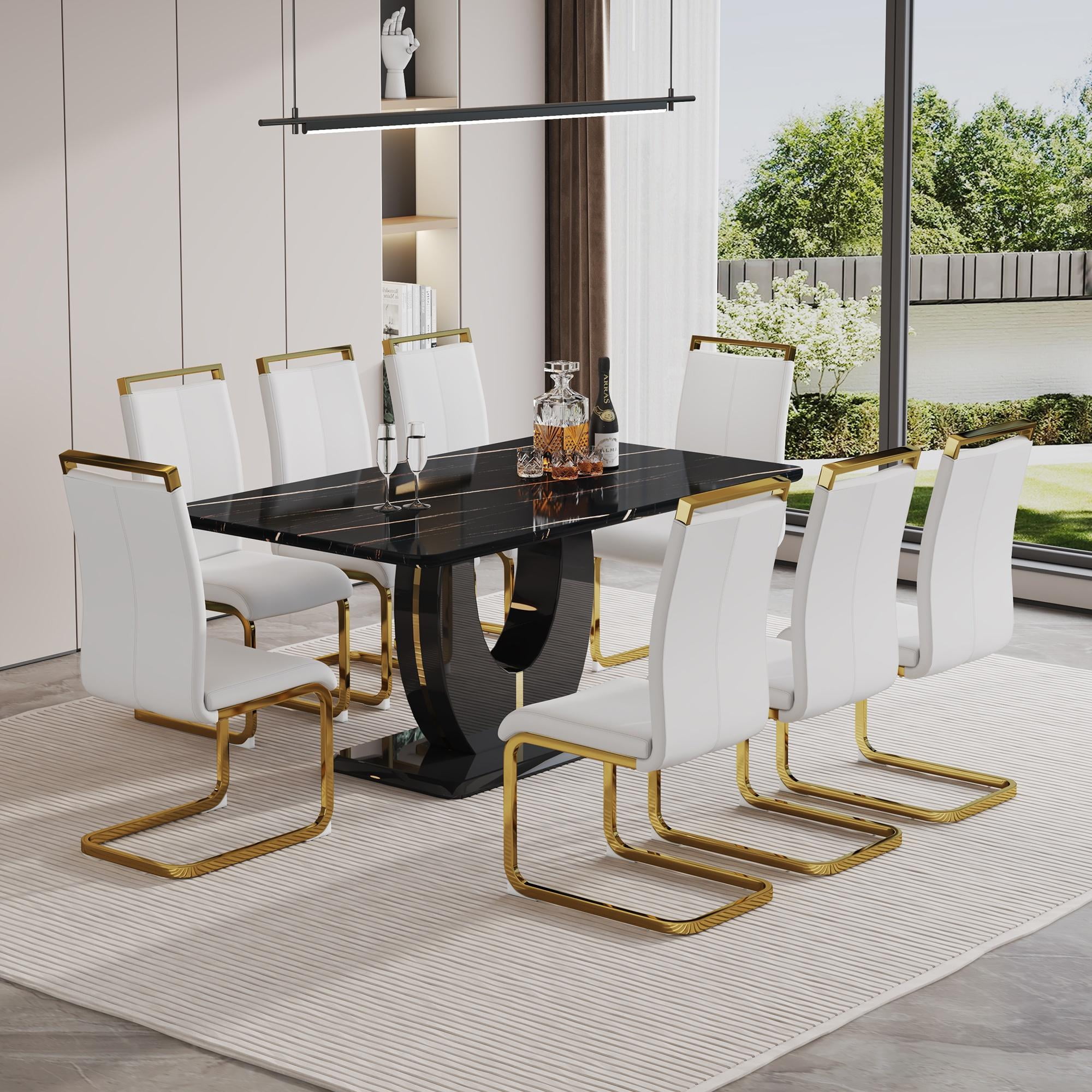 "Sumdeal 71"" Faux Marble Dining Room Table Set for 8, Modern Kitchen ...