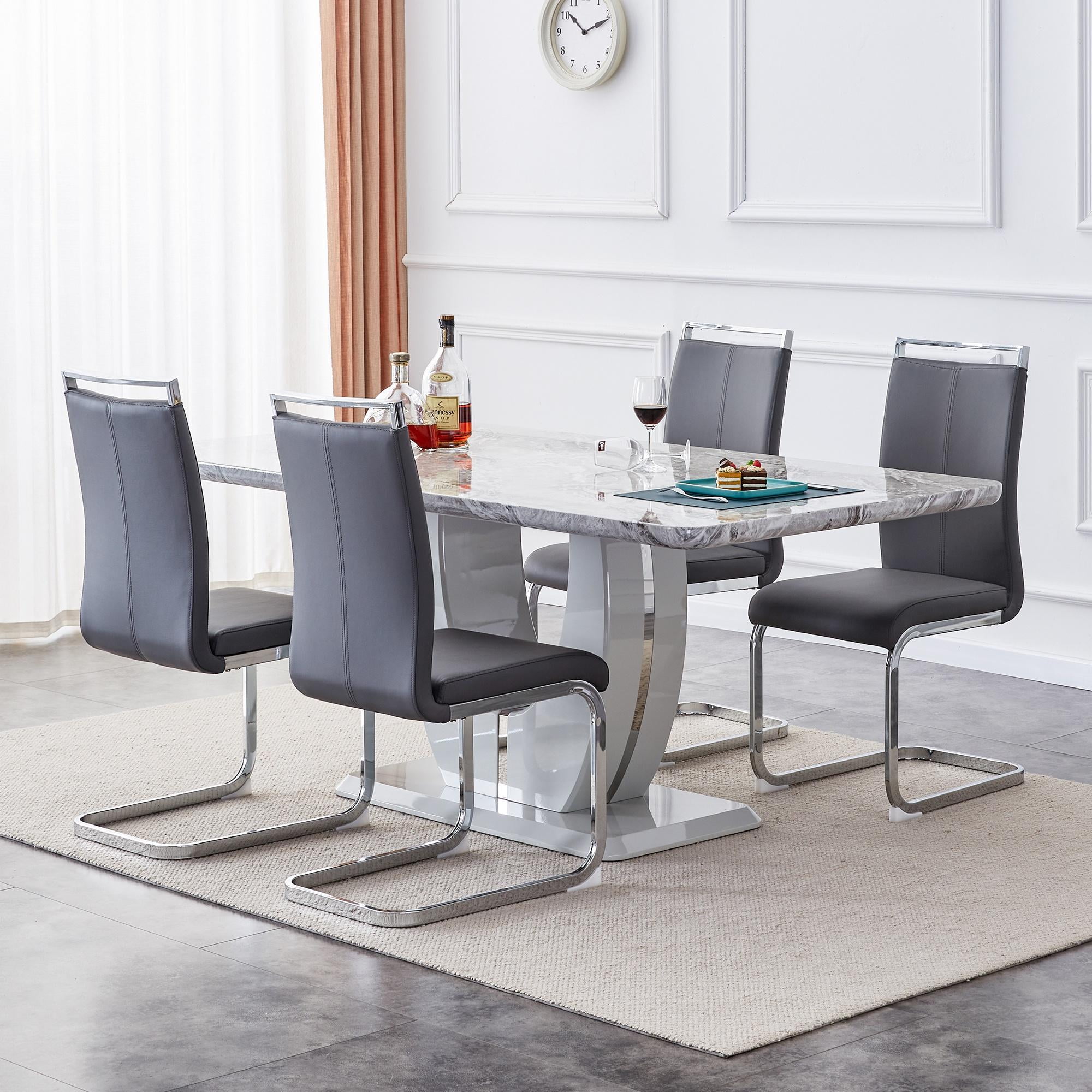 Sumdeal 71"Big Long Morden Faux Marble Dining Room Table Set for 4,Gray ...