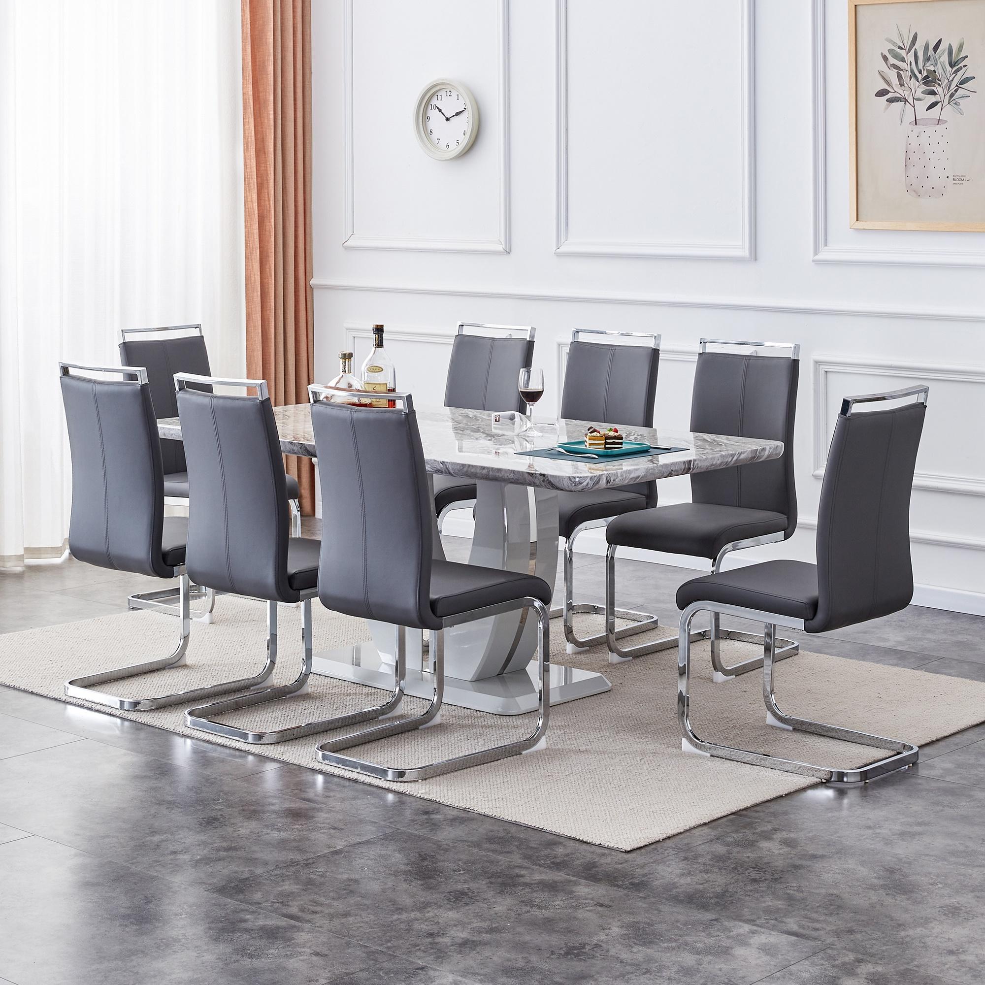 Sumdeal 71"Big Long Morden Faux Marble Dining Room Table Set for 8,Gray ...