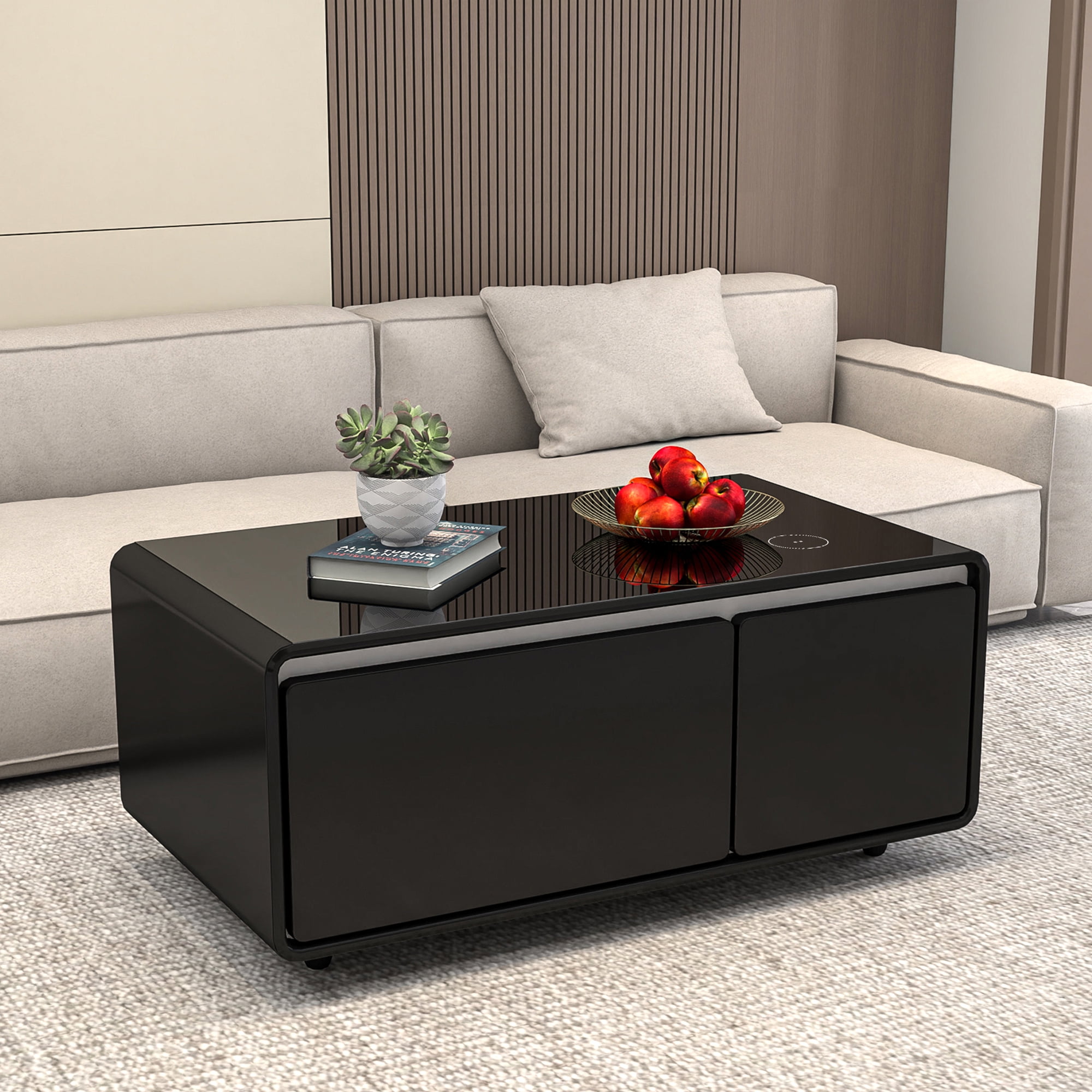 Sumdeal 41.5" Coffee Table with Fridge and Mobile Wireless Charging and ...