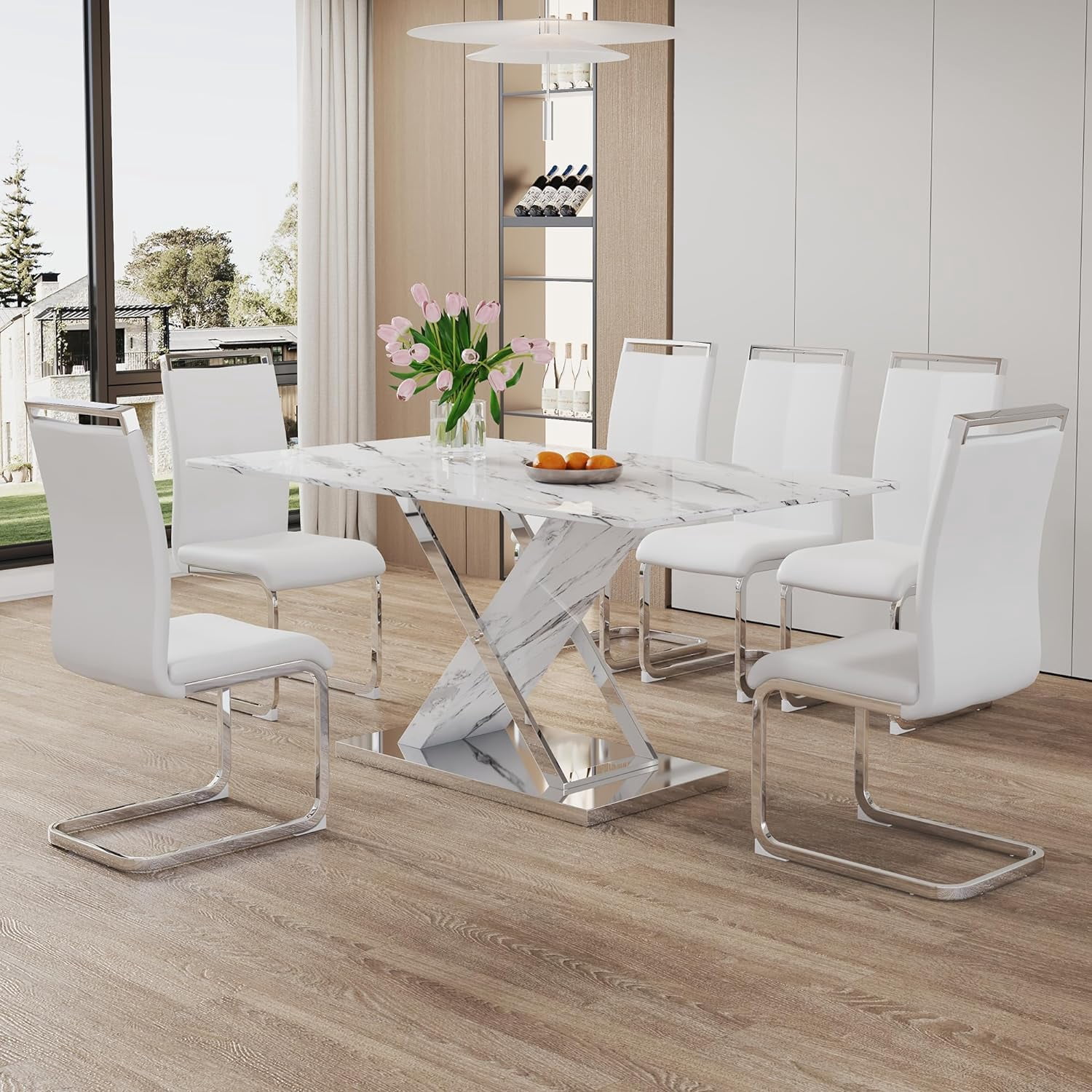 Sumdeal Dining Table Set for 6,Dining Room Table Set 63" Faux Marble ...