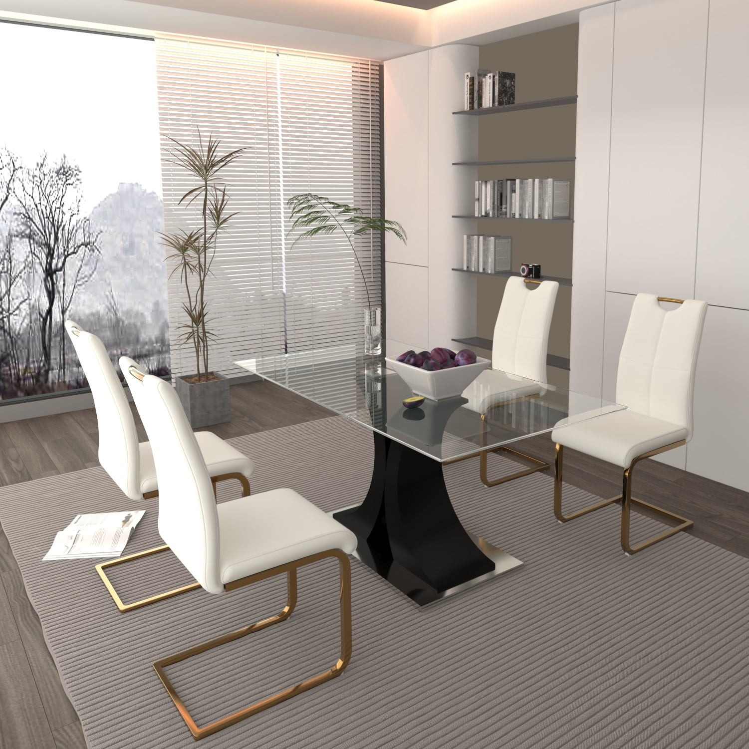 Sumdeal Glass Dining Room Table Sets for 4,Glass Top Black Base Dining ...