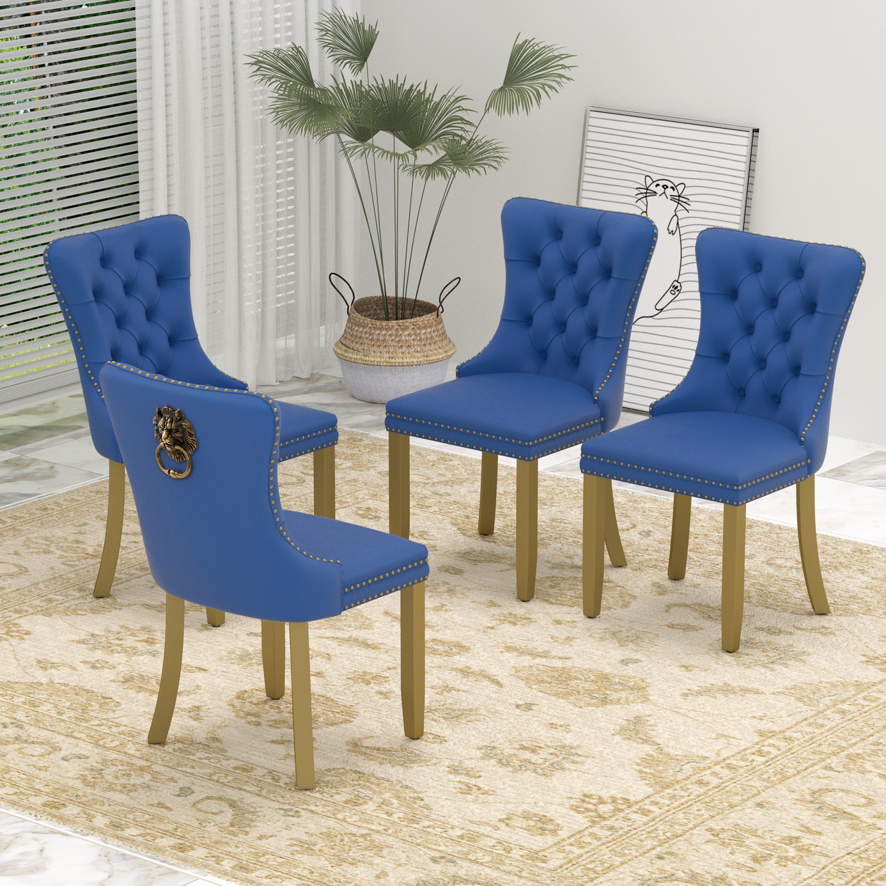 Sumdeal Mid-Century Modern Dining Chairs with Lion Head Pull Ring ...