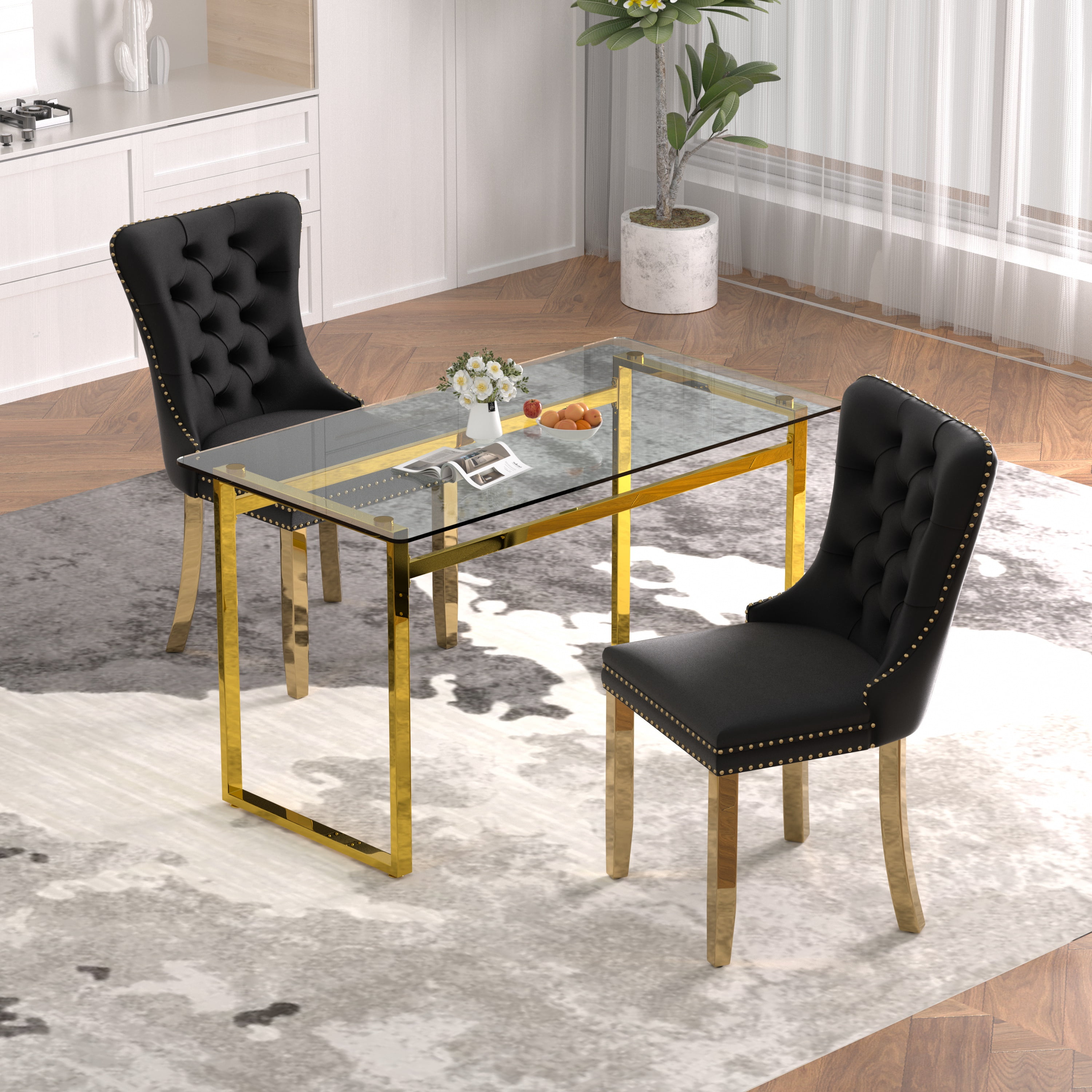 Sumdeal Modern 51" Rectangular Glass Dining Table with 2 Luxurious ...