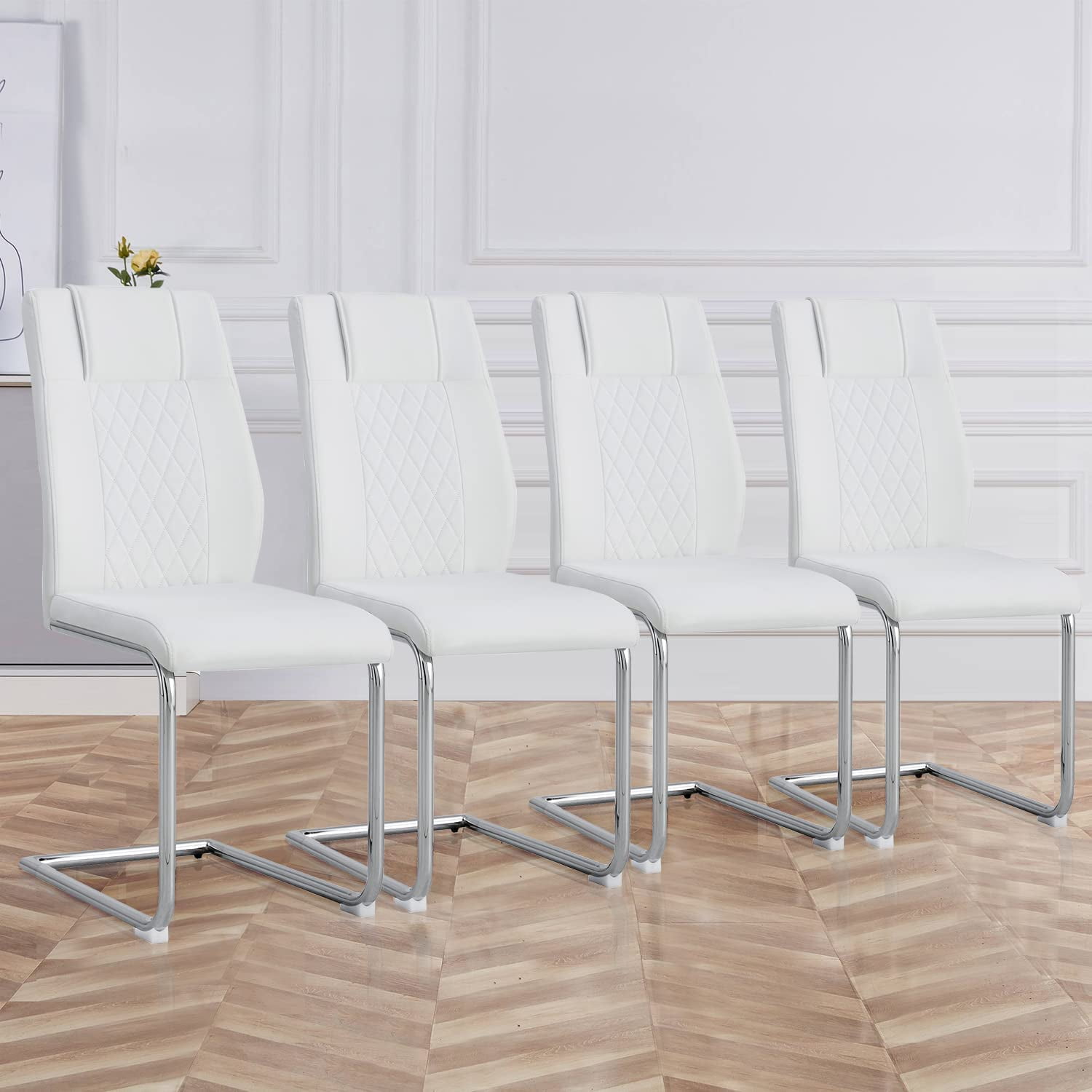 White Leather Dining Chairs Set Of 4