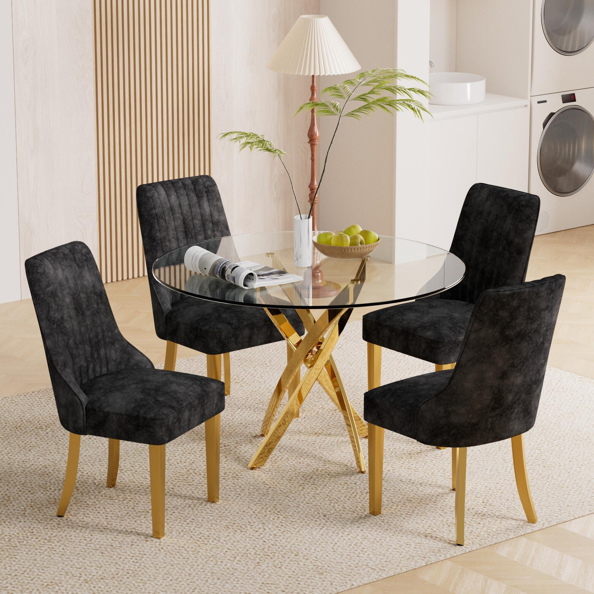 Sumdeal Modern Elegance Glass Dining Table Room Set: Tempered Glass ...
