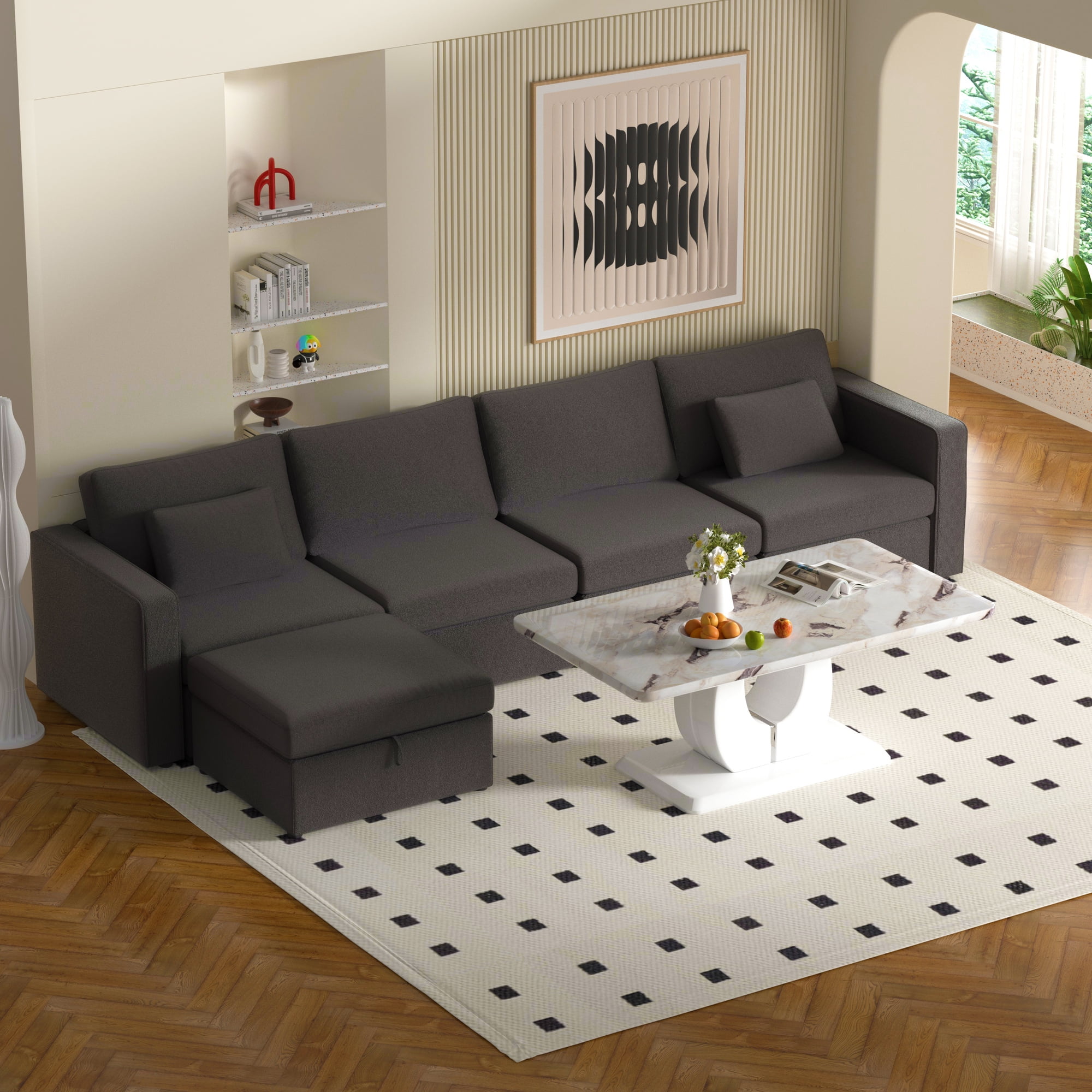 Sumdeal Modern Luxury Living Room Set,47" Imitation Marble Coffee Table ...