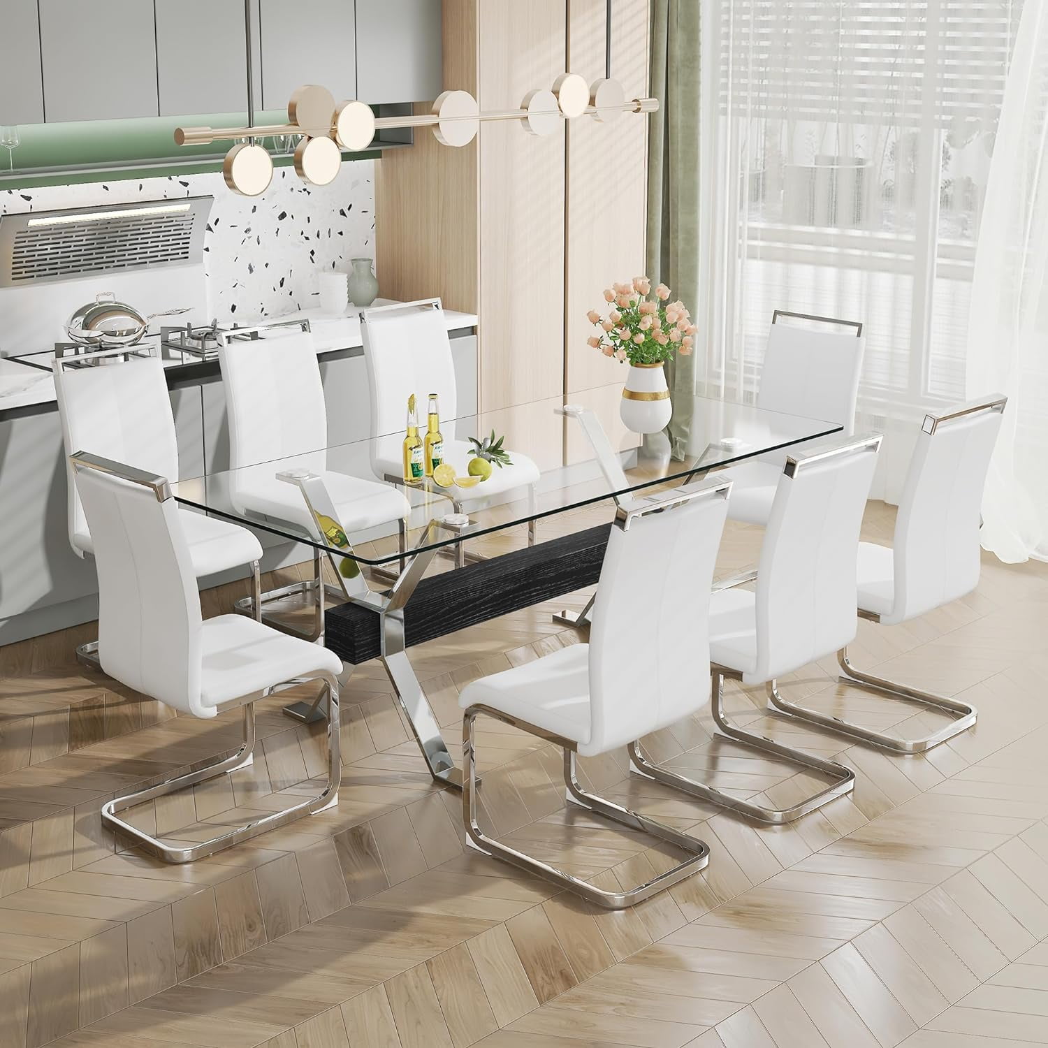 Sumdeal Modern and Luxury Transparent Dining Table Set 9 Pieces,Modern ...