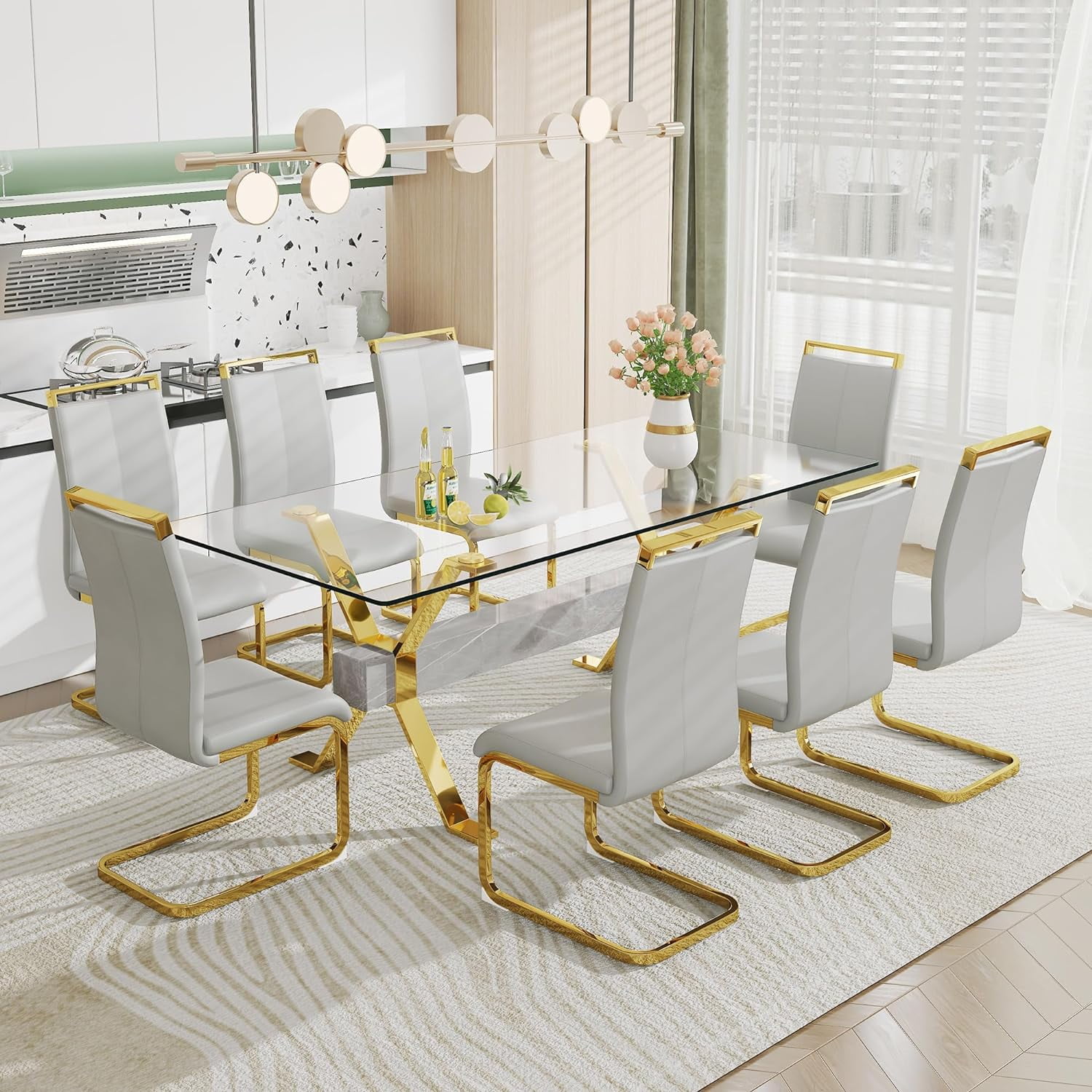 Sumdeal Modern and Luxury Transparent Dining Table Set 9 Pieces,Modern ...