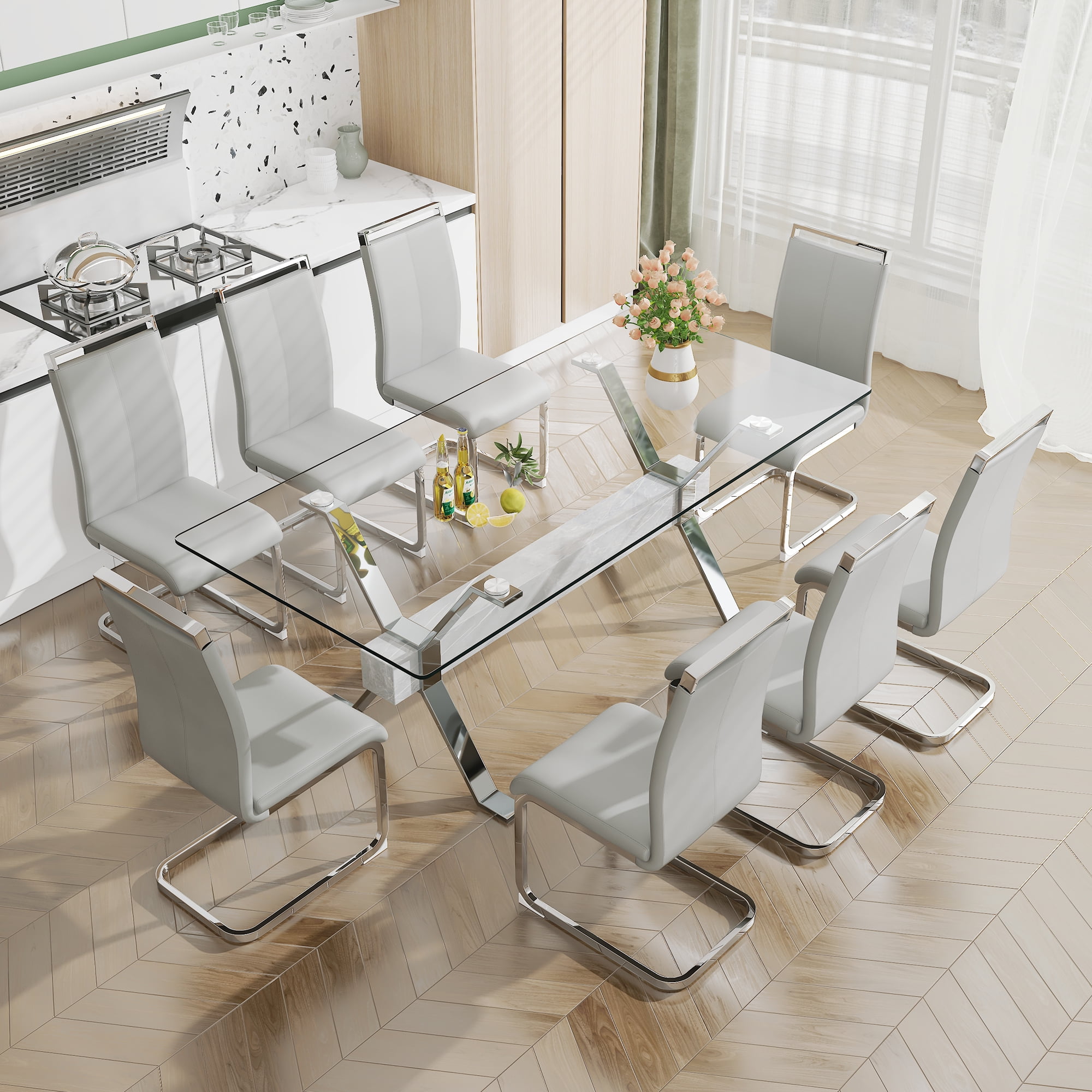 Sumdeal Modern and Luxury Transparent Dining Table Set 9 Pieces,Modern ...