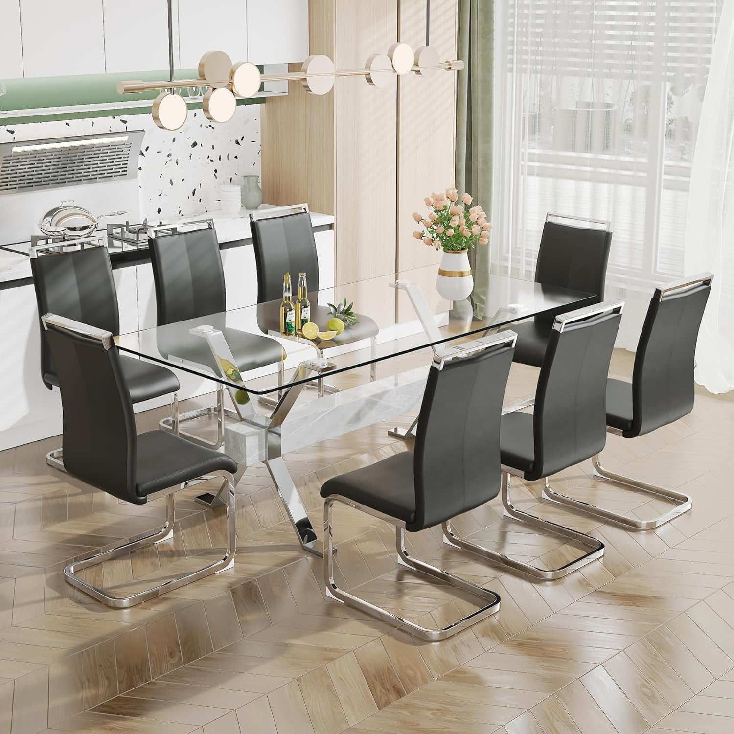 Sumdeal Modern and Luxury Transparent Dining Table Set 9 Pieces,Modern ...