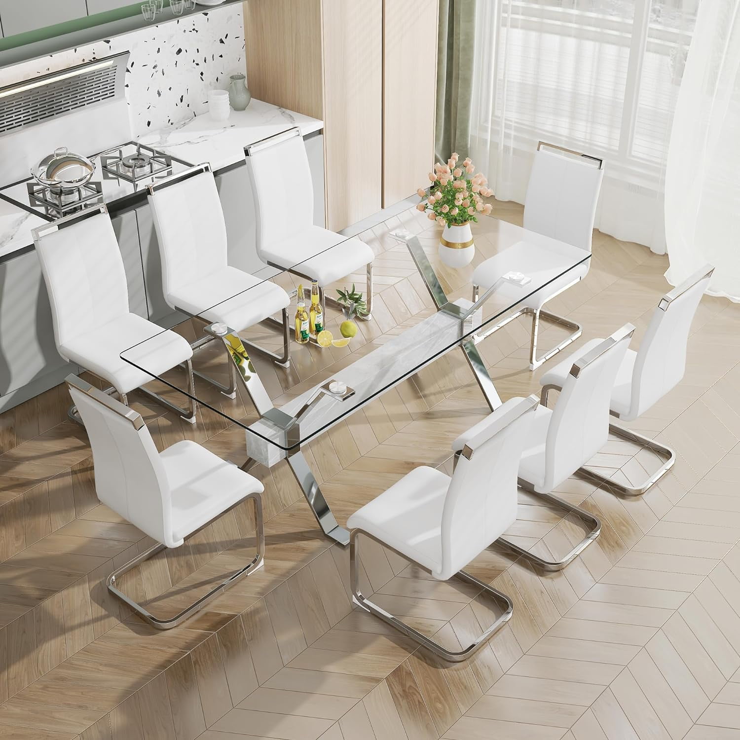 Sumdeal Modern and Luxury Transparent Dining Table Set 9 Pieces,Modern ...