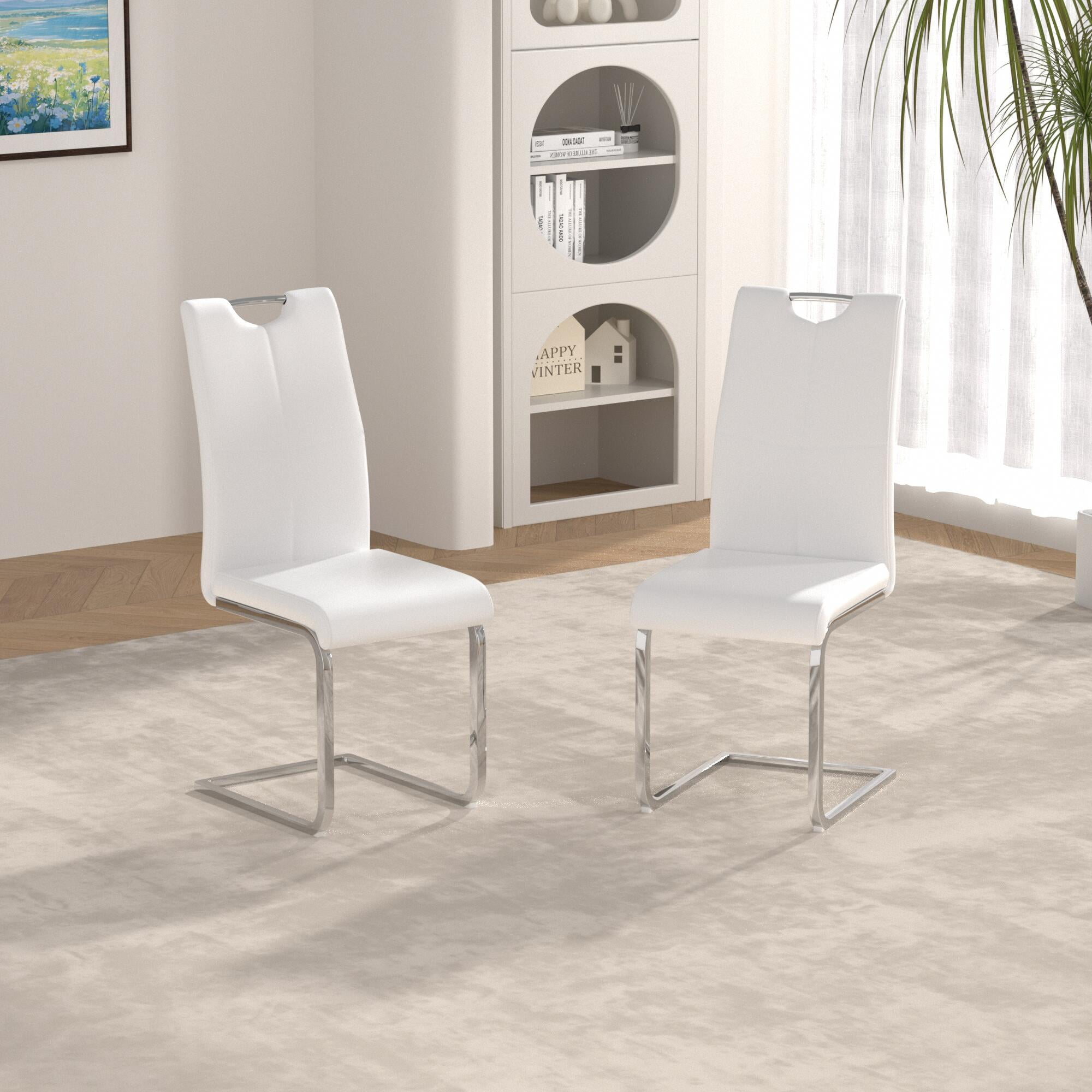 Sumdeal Modern White Pu Leather Dining Char Set with Silver C-shaped ...