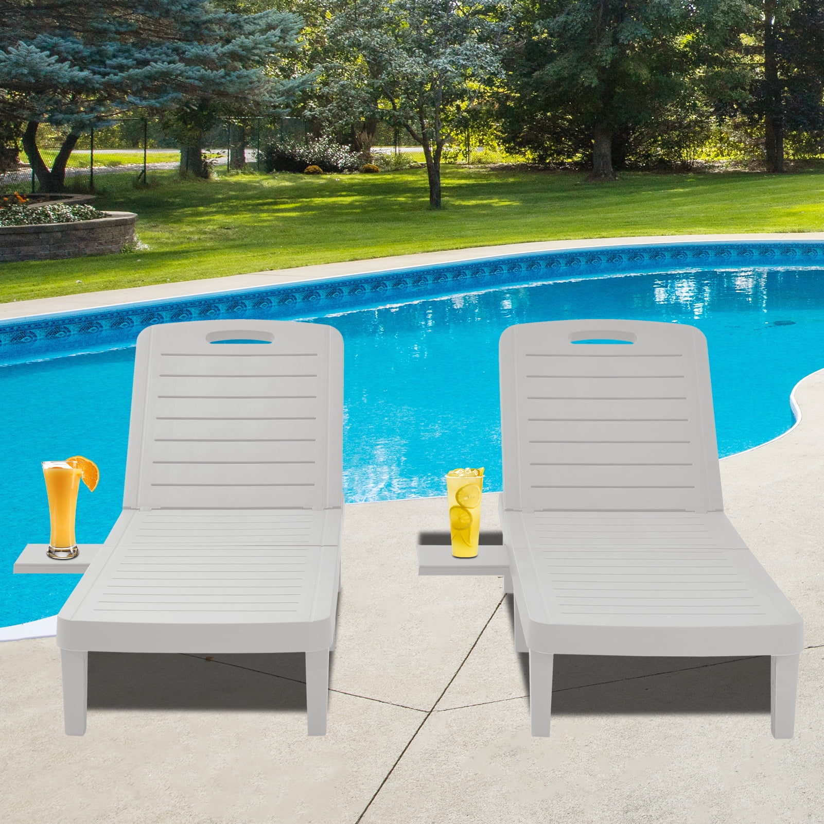 Sumdeal Outdoor Chaise Lounge Set of 2 with Retractable Side Tray ...