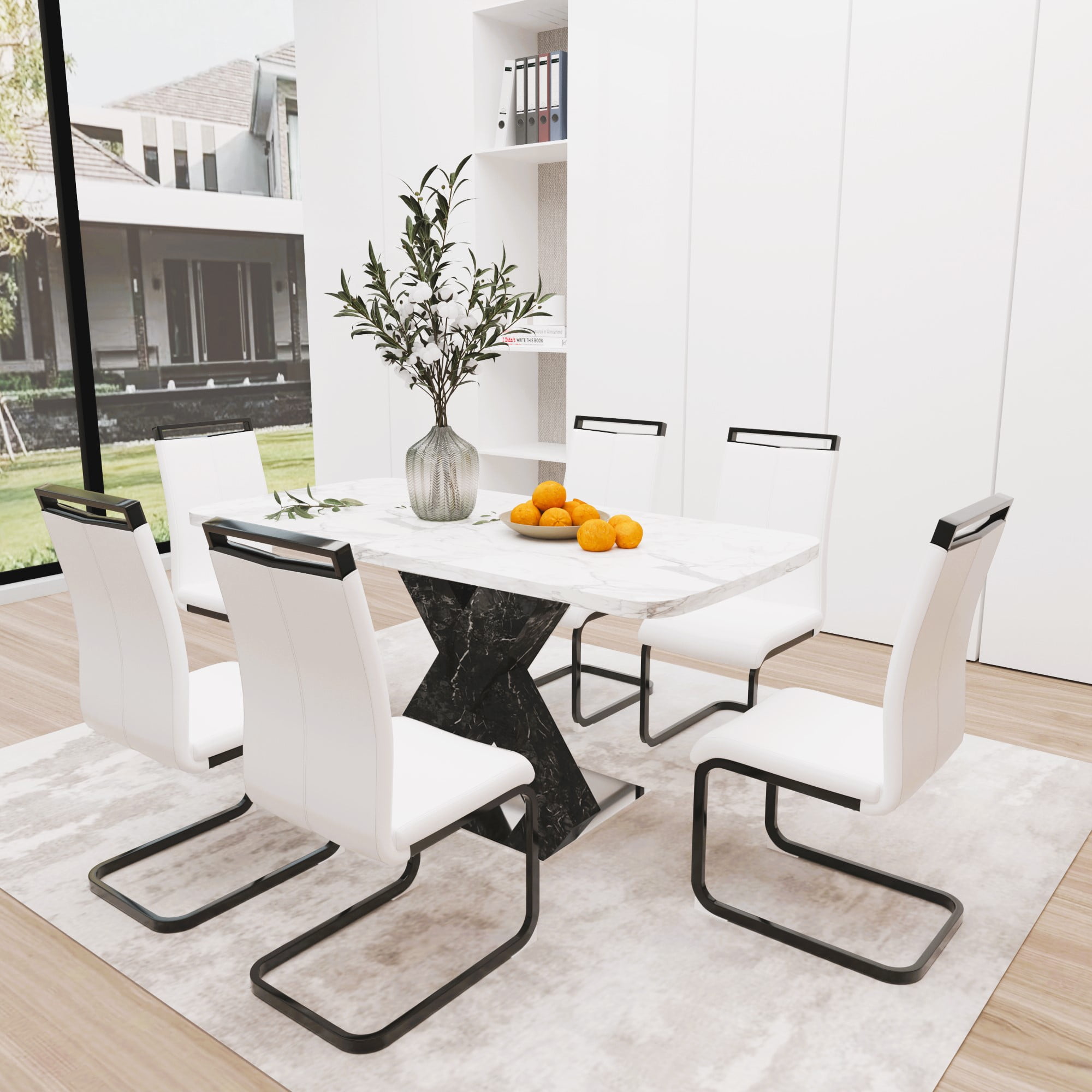 Sumdeal X Shape Dining Room Table Sets for 6,White - Walmart.com
