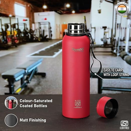 Sumeet Nero 24 Hrs Hot & Cold ISI Certified Stainless Steel Leak Proof Water Bottle -900ml, Pack ...