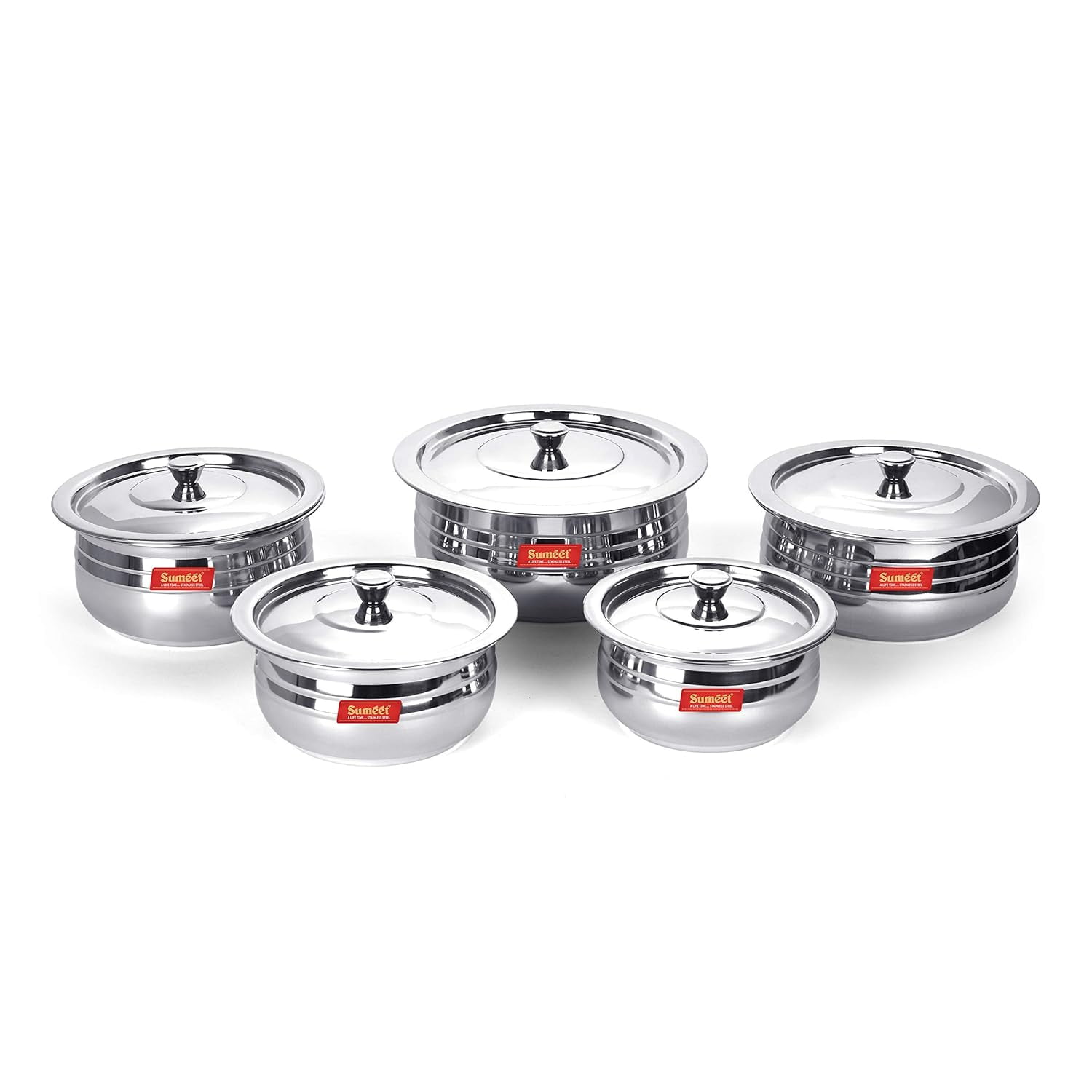 Sumeet Stainless Steel Cook And Serve 5Pc Handi Set With Lids 1 135 17 21 28 28 Liter - Walmart.com