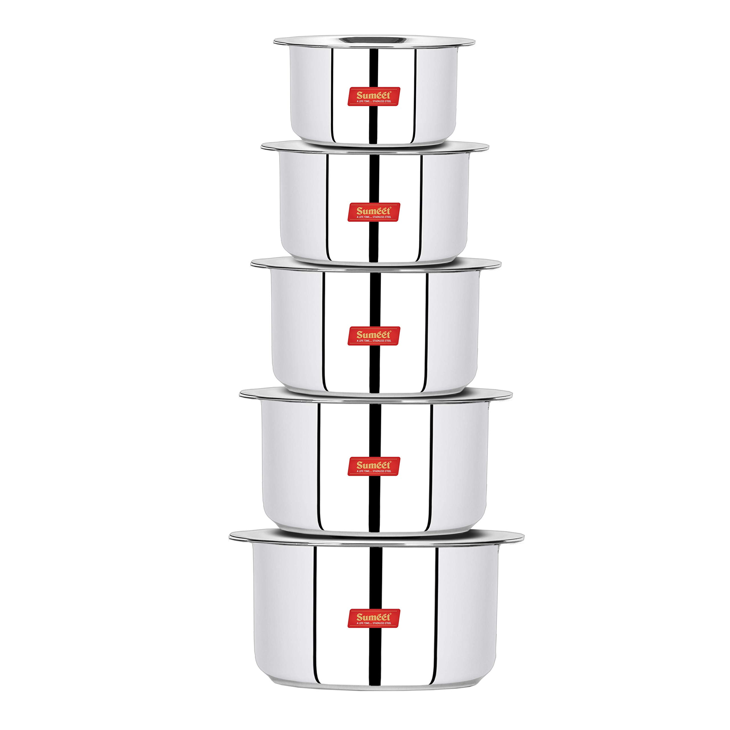 Sumeet Stainless Steel Cookware Set With Lid, 1 L To 3 Liter, 10 Piece ...
