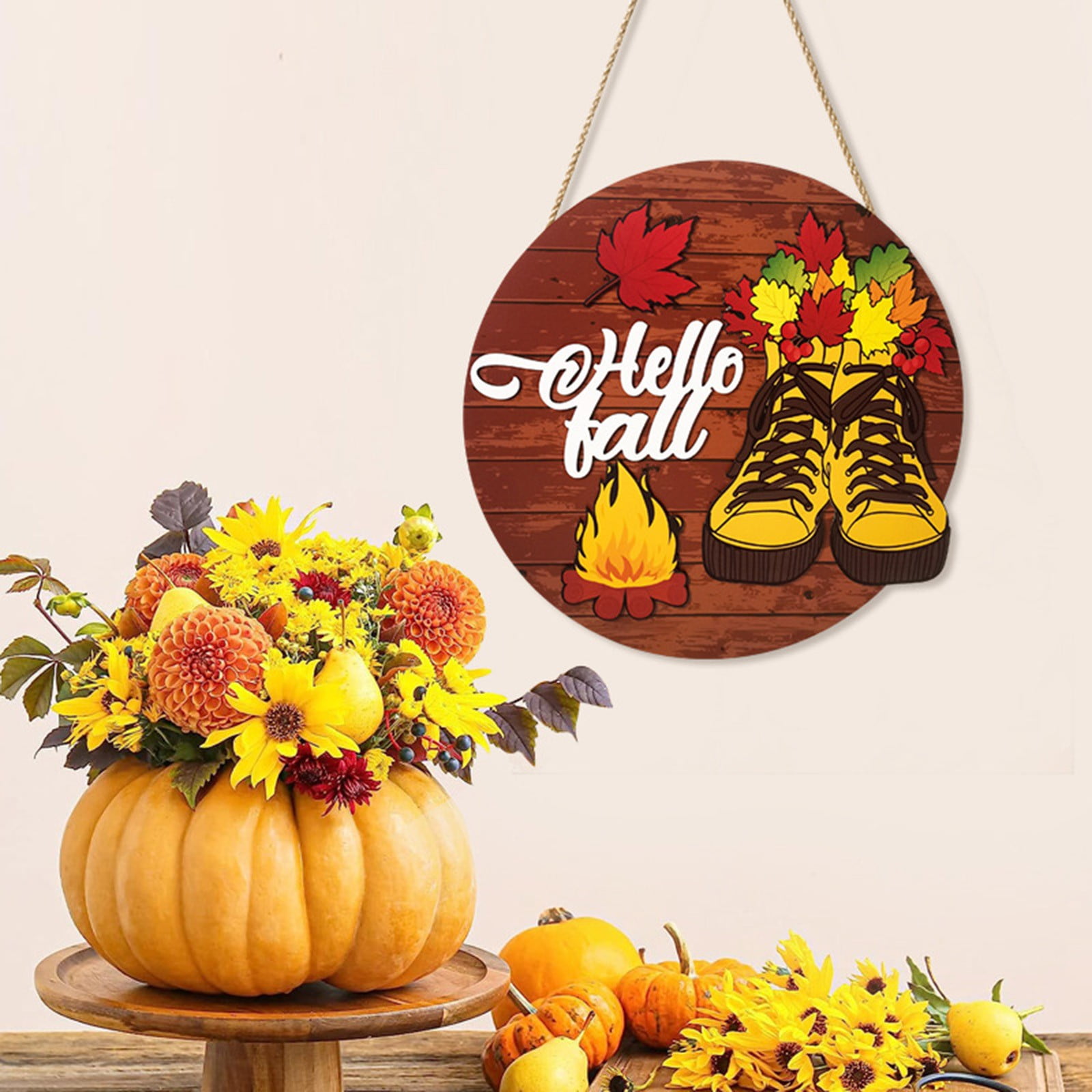 [Sumensumen] Hello Autumn Wood Hanging 3D Circular Welcome Sign Maple ...