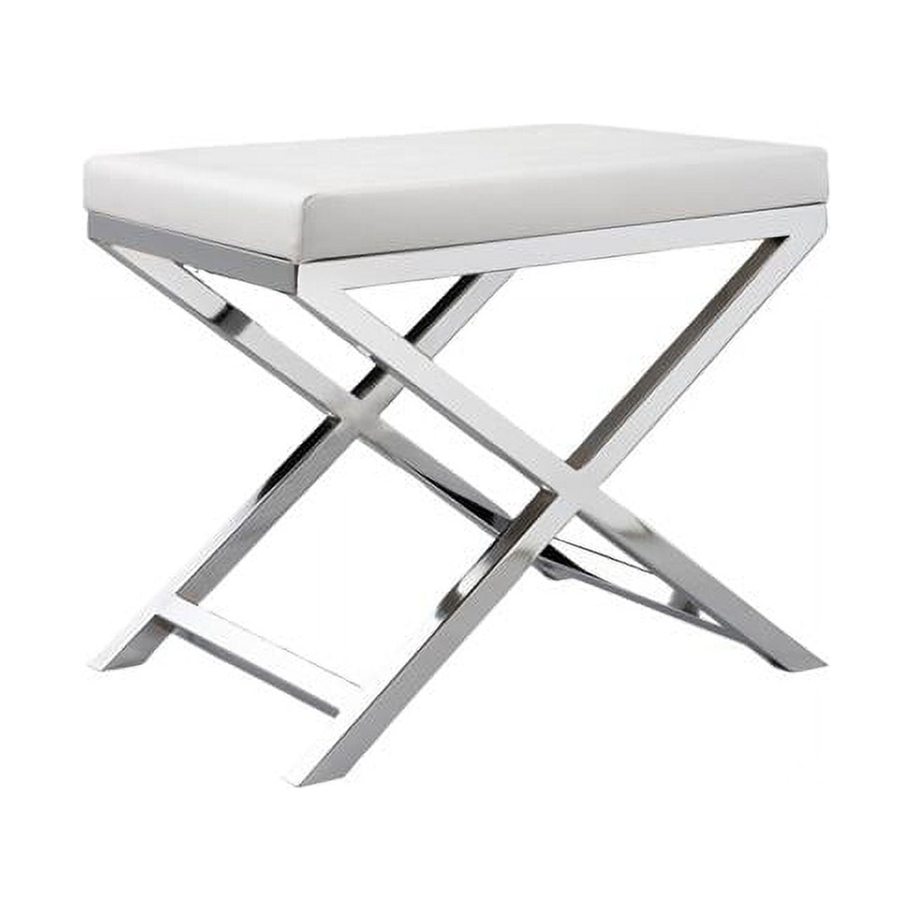 Sumi 18 Inch Stool - Padded Seat - White Faux Leather - Crossed Chrome ...