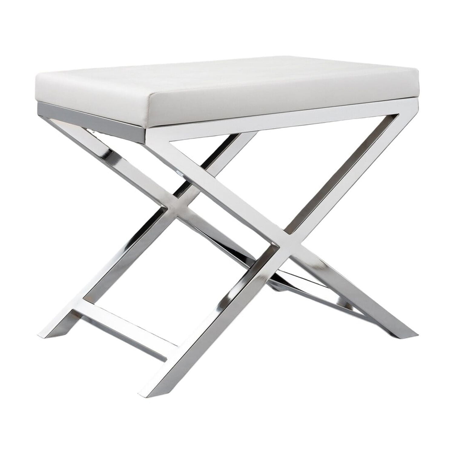 Sumi 18 Inch Stool - Padded Seat - White Faux Leather - Crossed Chrome ...