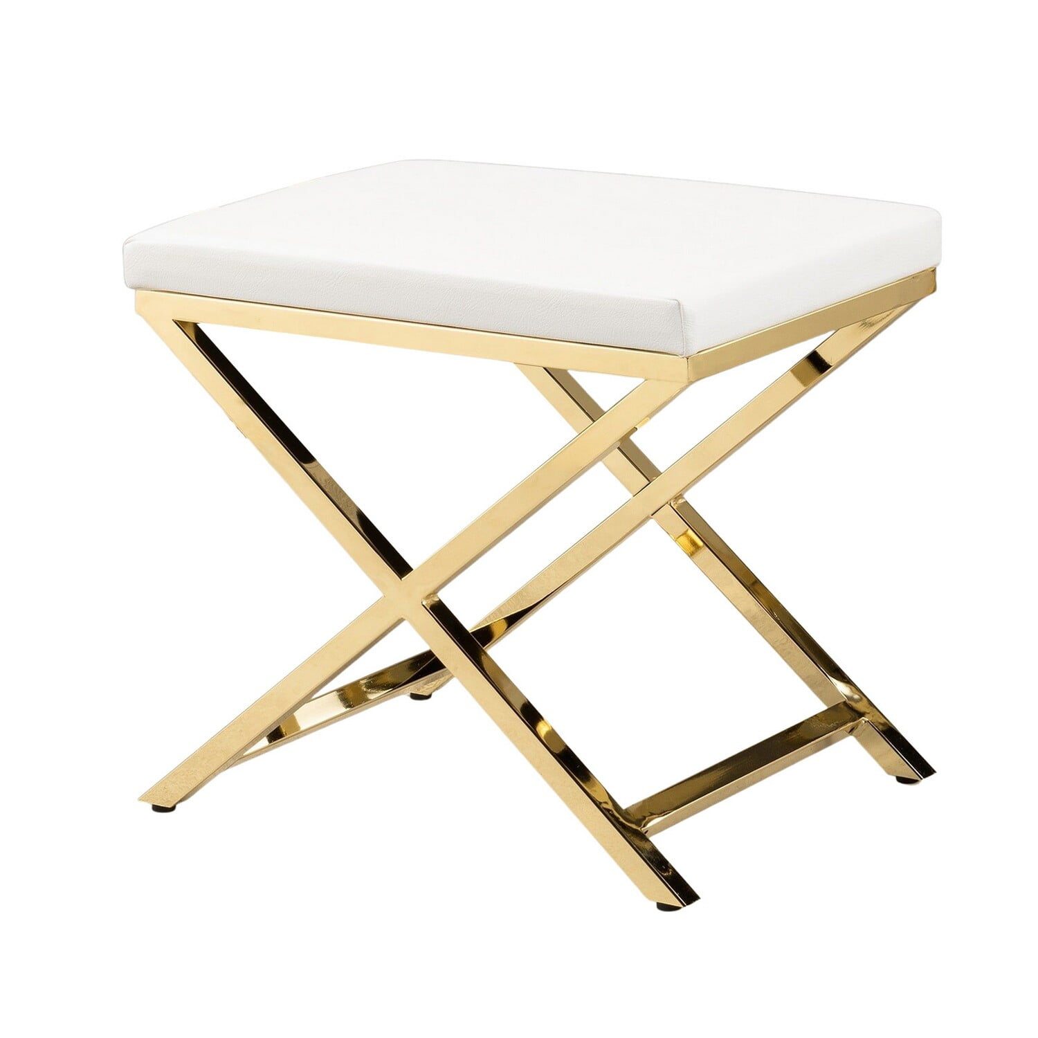 Sumi 18 Inch Stool - Padded Seat - White Faux Leather - Crossed Gold ...