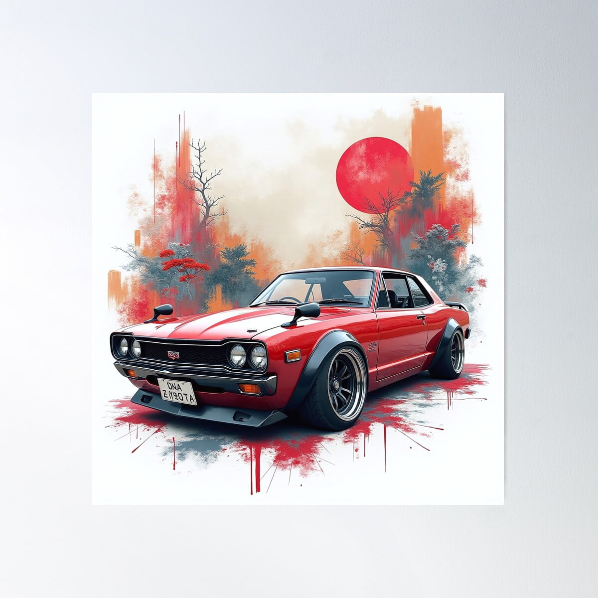 Sumi-E Art: Classic Nissan Skyline In Retro Style. Poster Wall Art ...