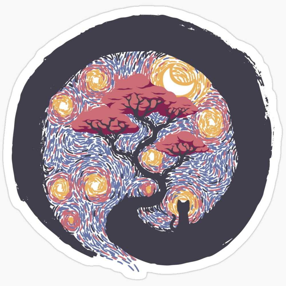 Sumie Starry Night Cat Sticker Phone Decal Water Bottle Stickers Car ...