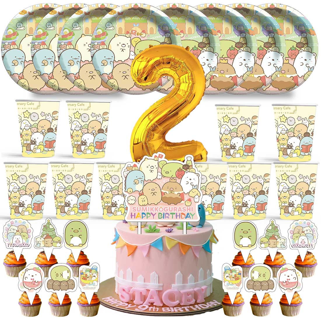 Sumikko Gurashi Birthday 2nd Cups Party Supplies Plates Fans ...