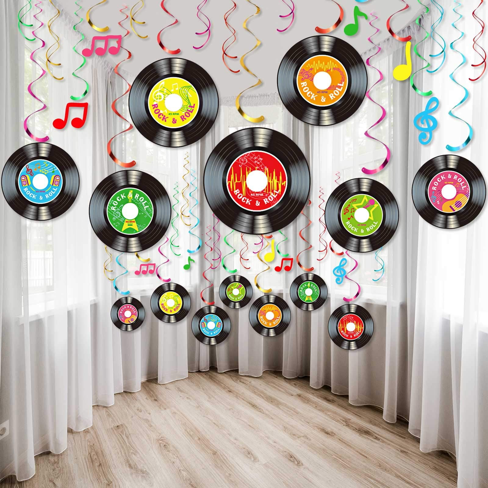 Sumind 30 PcsTRDN 1950's Rock and Roll Music Party Decorations Vinyl Record Note Cutout Wall ...