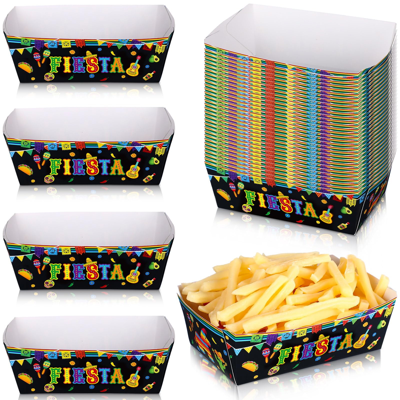 Sumind 50 Pcs Mexican Nacho Trays Disposable H2FSDFood Trays Fiesta Party Decorations Paper ...