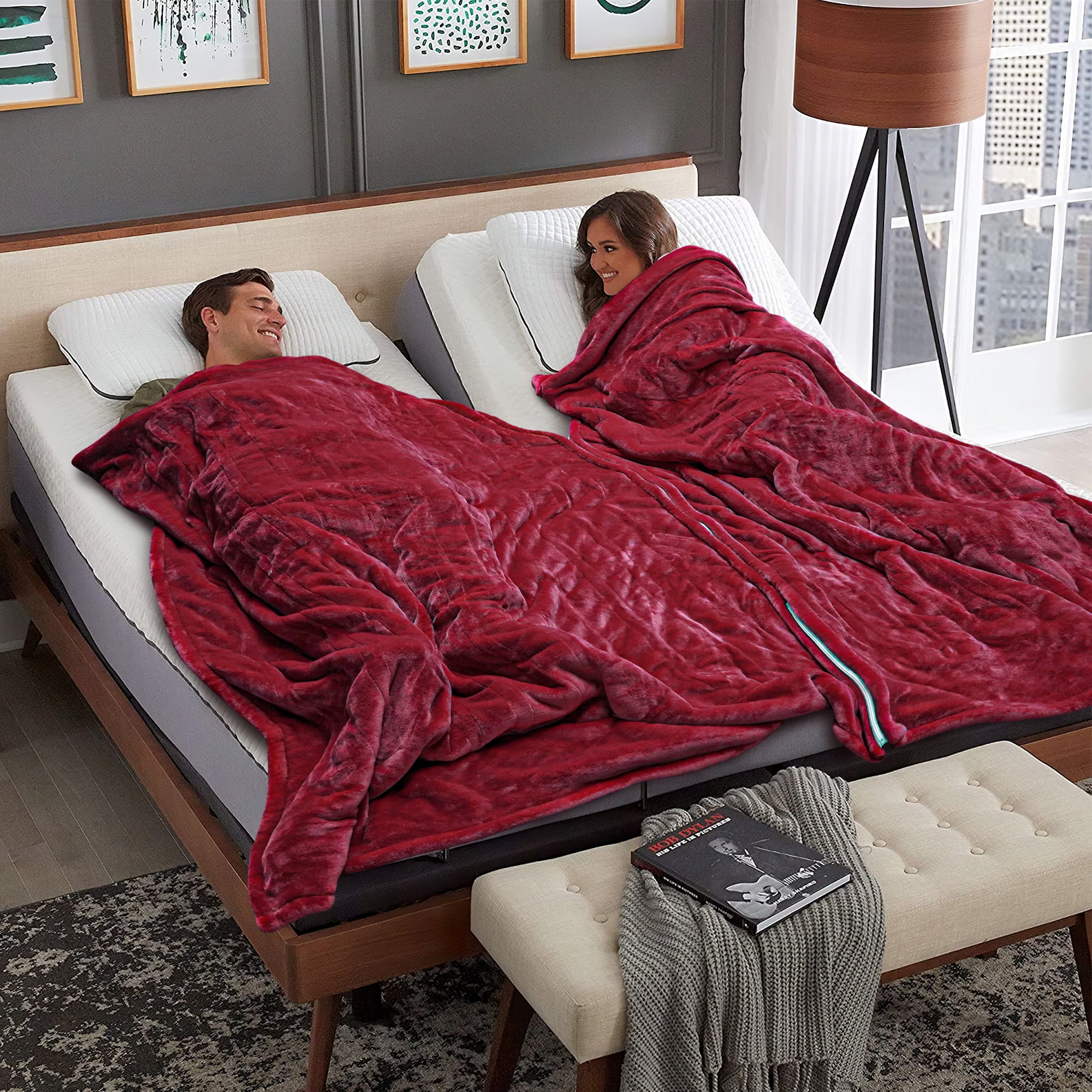 Sumkea 2-in-1 Heated Blanket, Double Controller, Detachable to Two ...