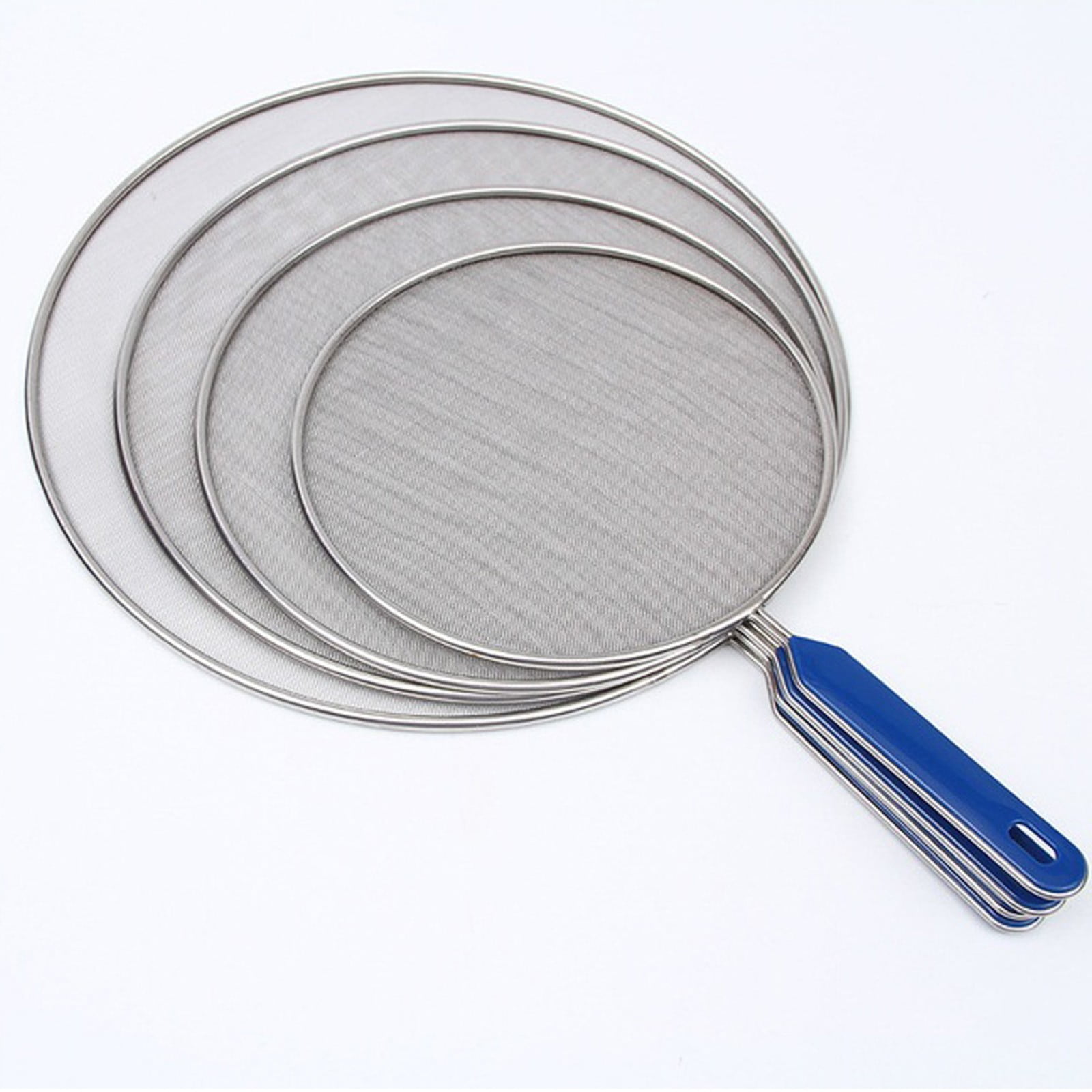 Sumllary Blue Handle Kitchen Wok Oil Spillproof Mesh Cover Stainless ...