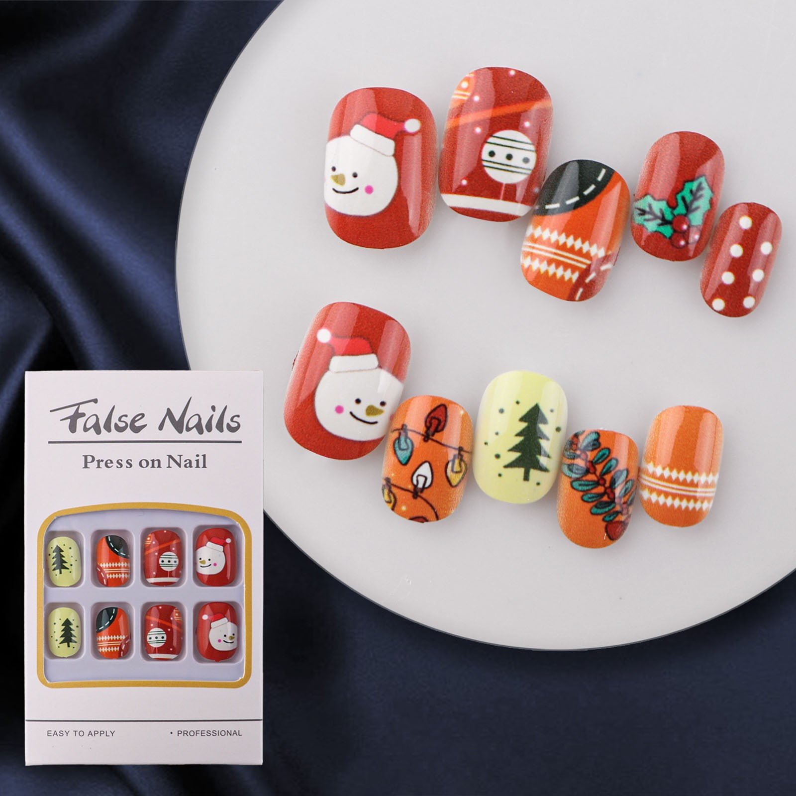 Sumllary24 Piece Christmas Wearable Snowflake Reindeer Santa False Nail ...