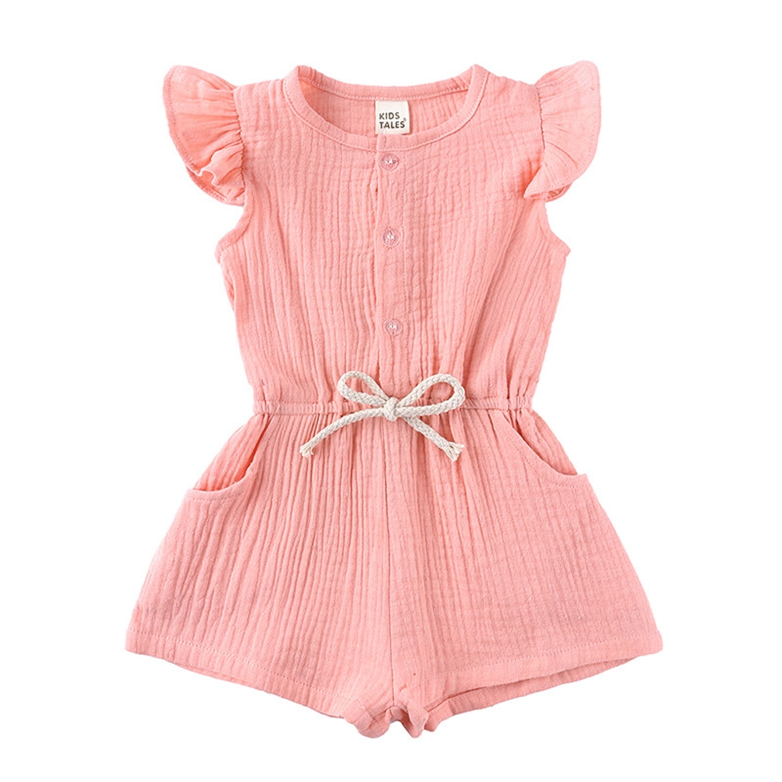Summer 1 Piece Outfit Baby Girls Button Up Cotton Linen Romper Jumpsuit ...