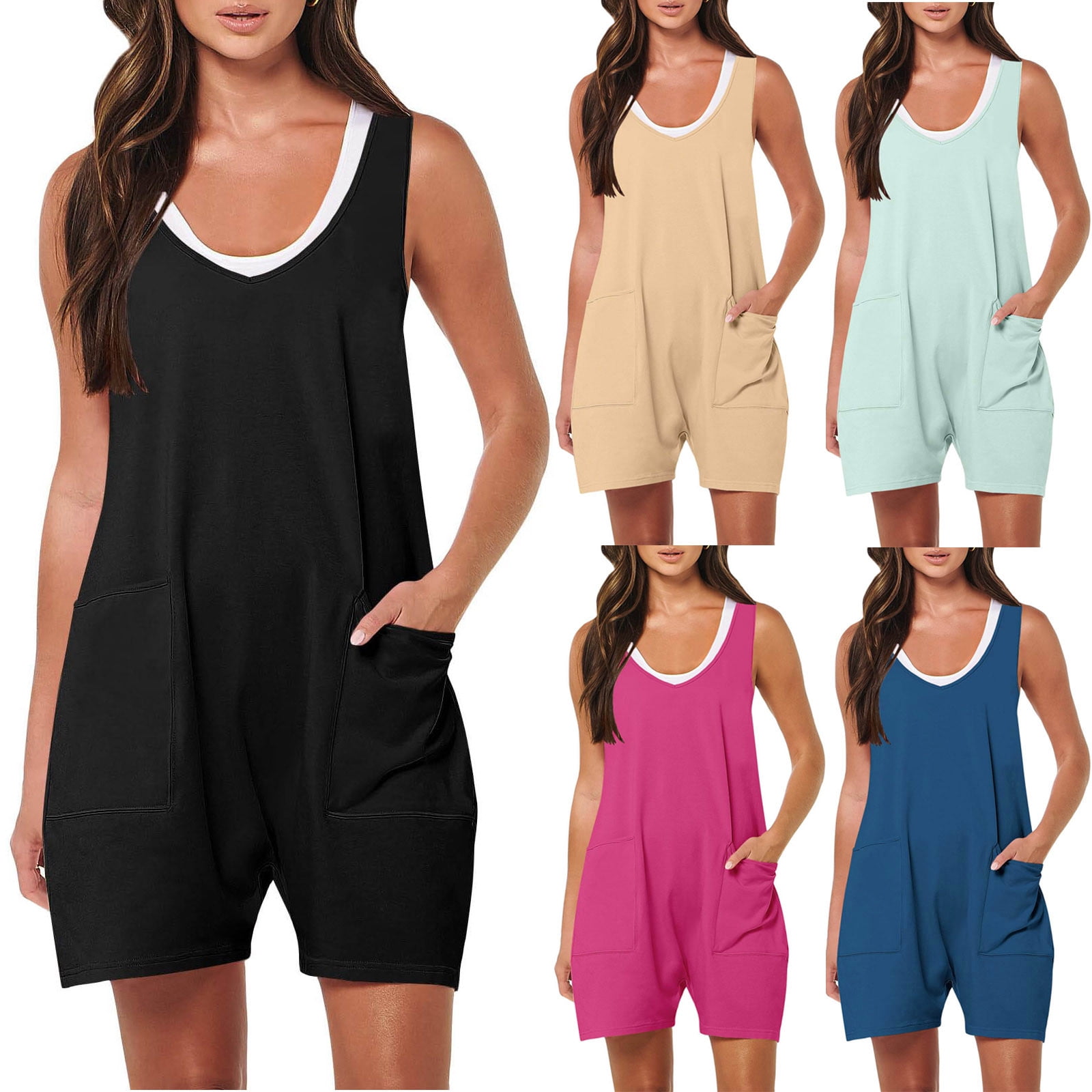 Summer 2025 Short Jumpsuits for Women Casual Rompers Sleeveless Loose ...
