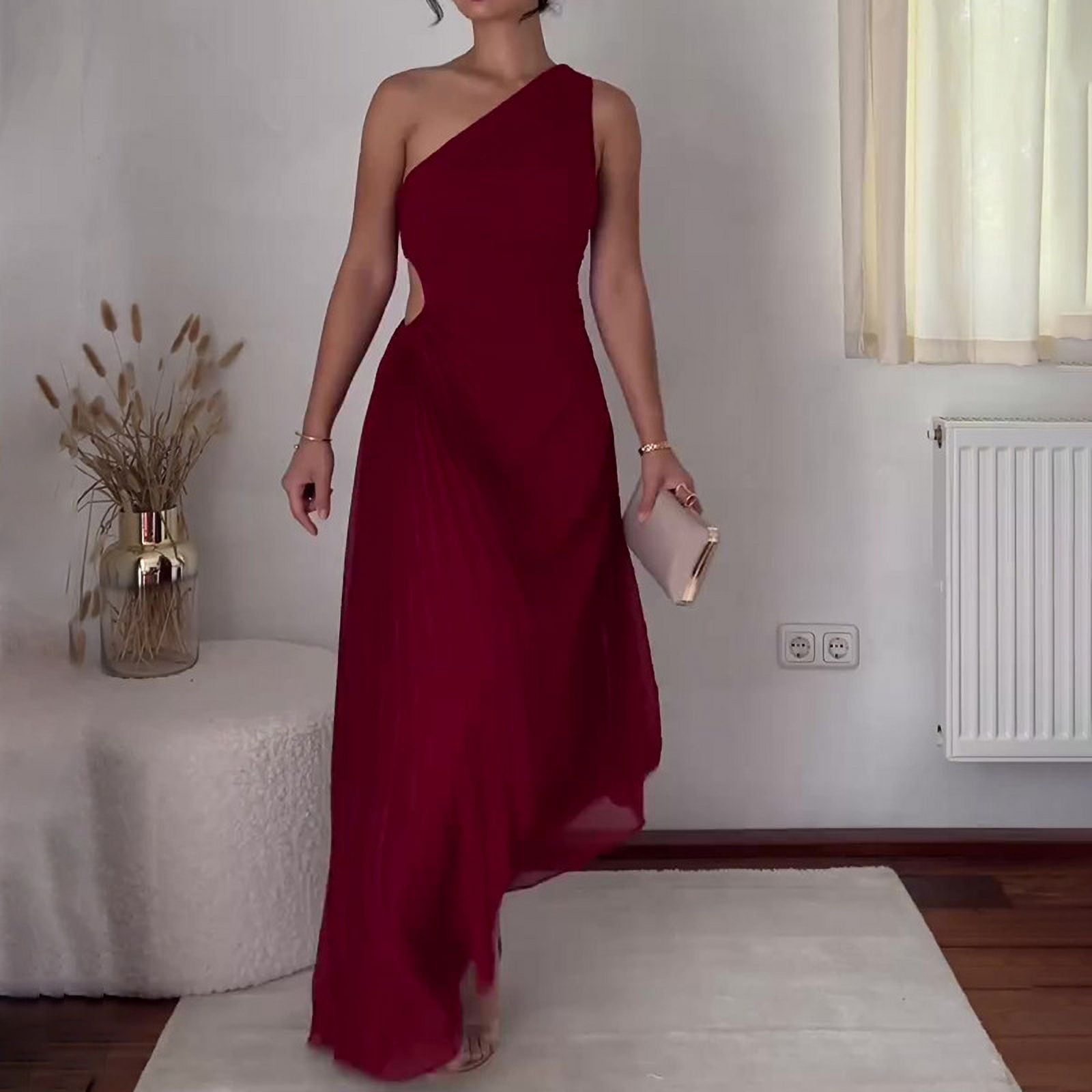 Summer 2024 Sloping-Shoulder off the-Shoulder Dress Slim Fit Midriff ...