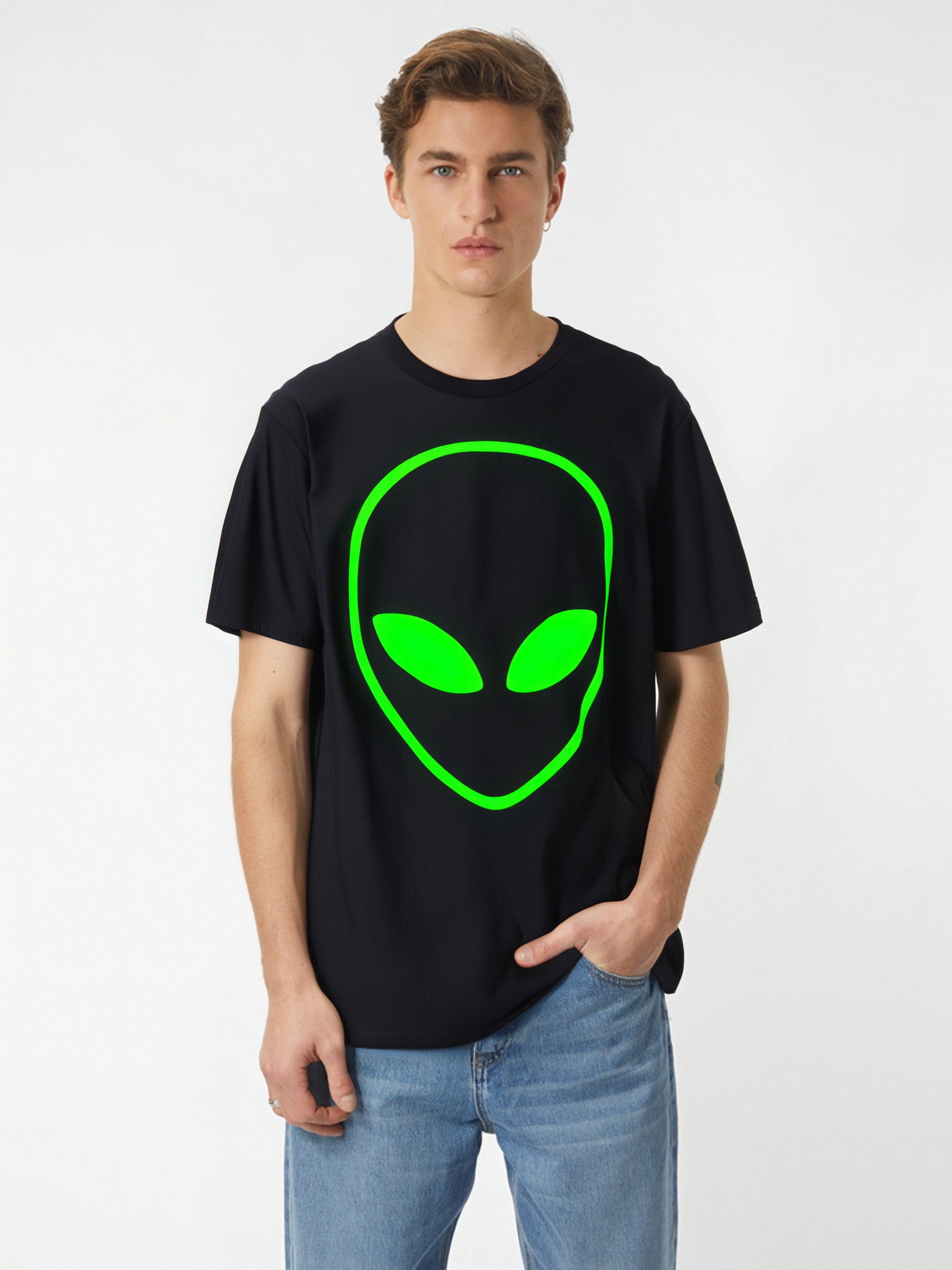 [Summer 2025 Exclusive T-shirt]-Green Alien Head T-Shirt Cotton Fun ...
